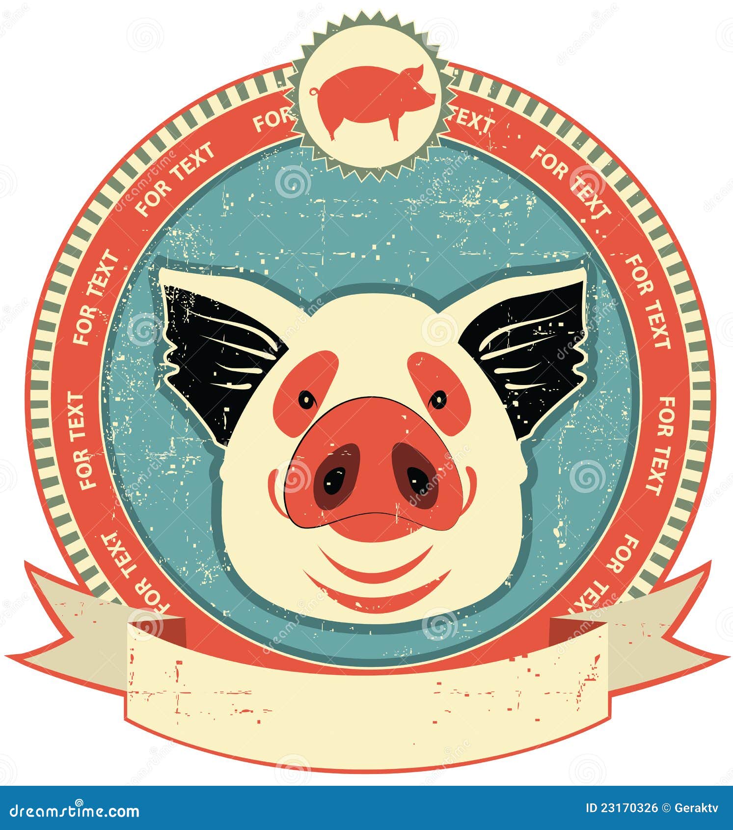 Pig Head Label On Old Paper Texture. Vector Illustration ...