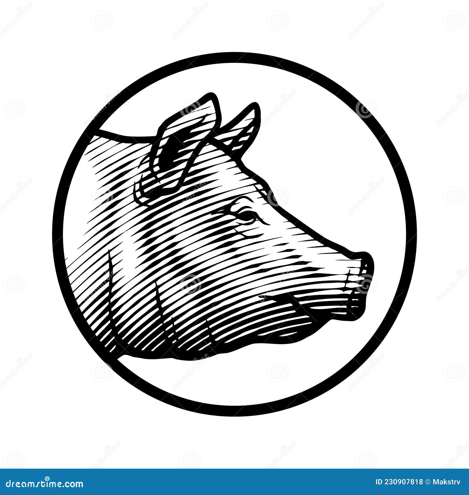 Pig Head Logo in Engraved Style. Vector Illustration. Stock Vector ...
