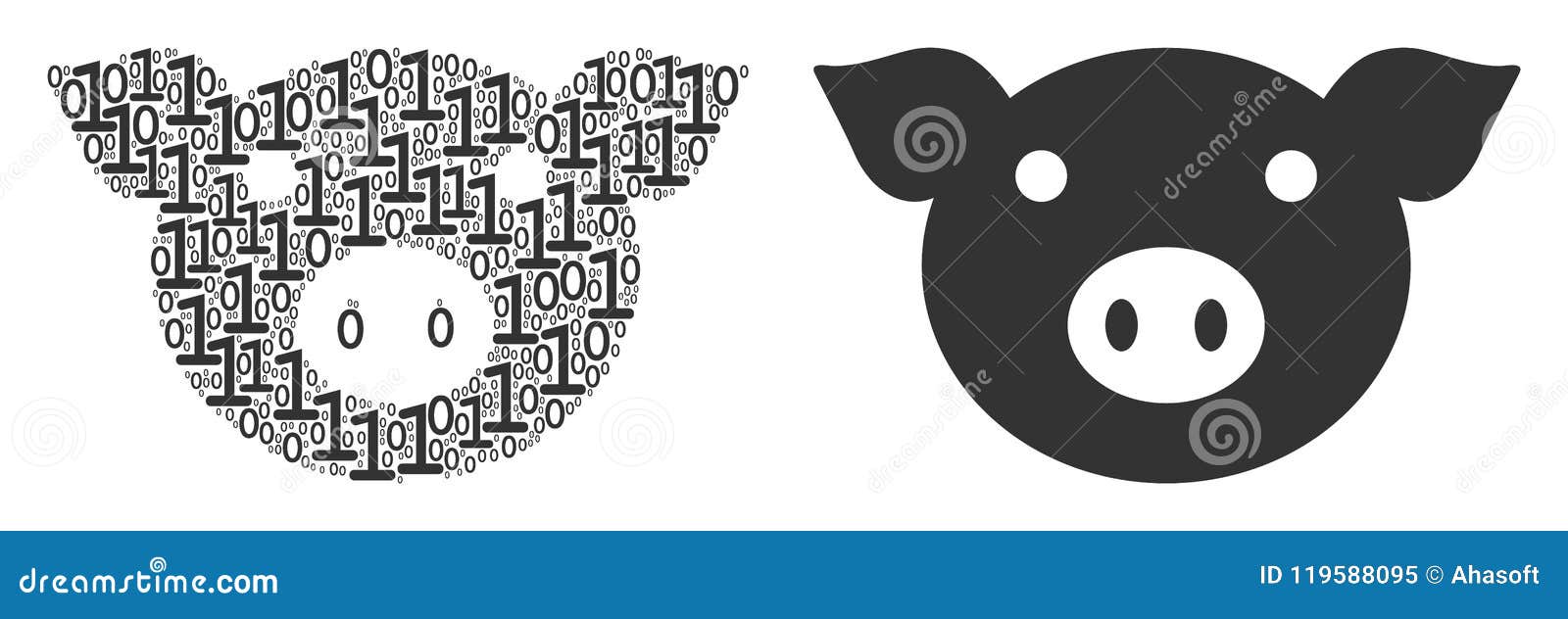 Pig Head Mosaic of Binary Digits Stock Vector - Illustration of ...