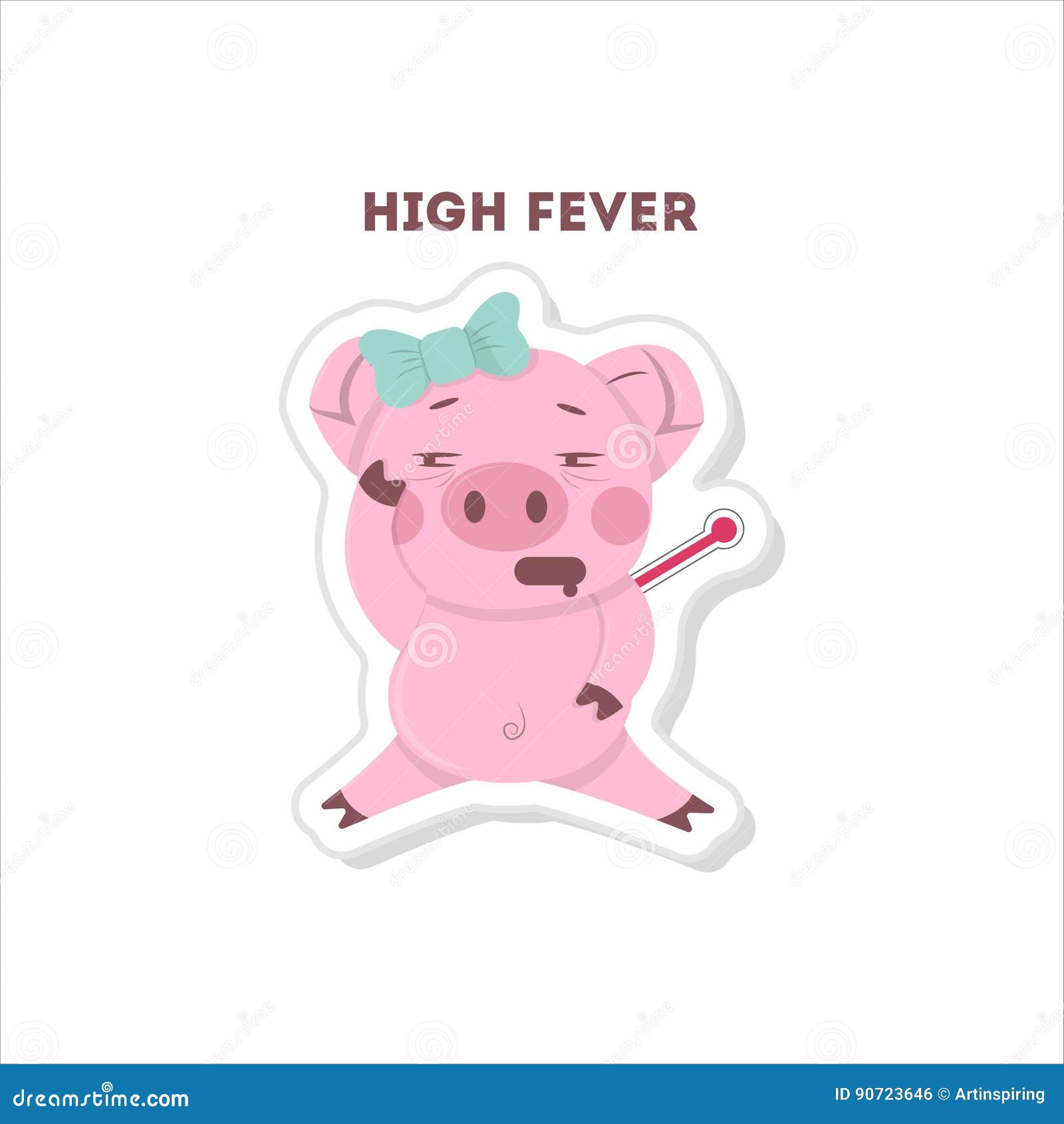 Kid Fever. Cute Cartoon Girl With Thermometer. Sick Child ...