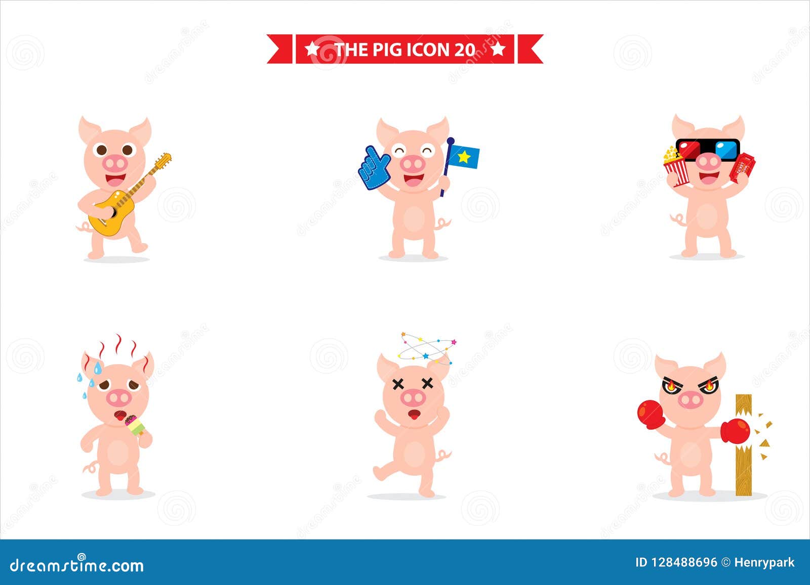 Pig icon character stock vector. Illustration of movie - 128488696