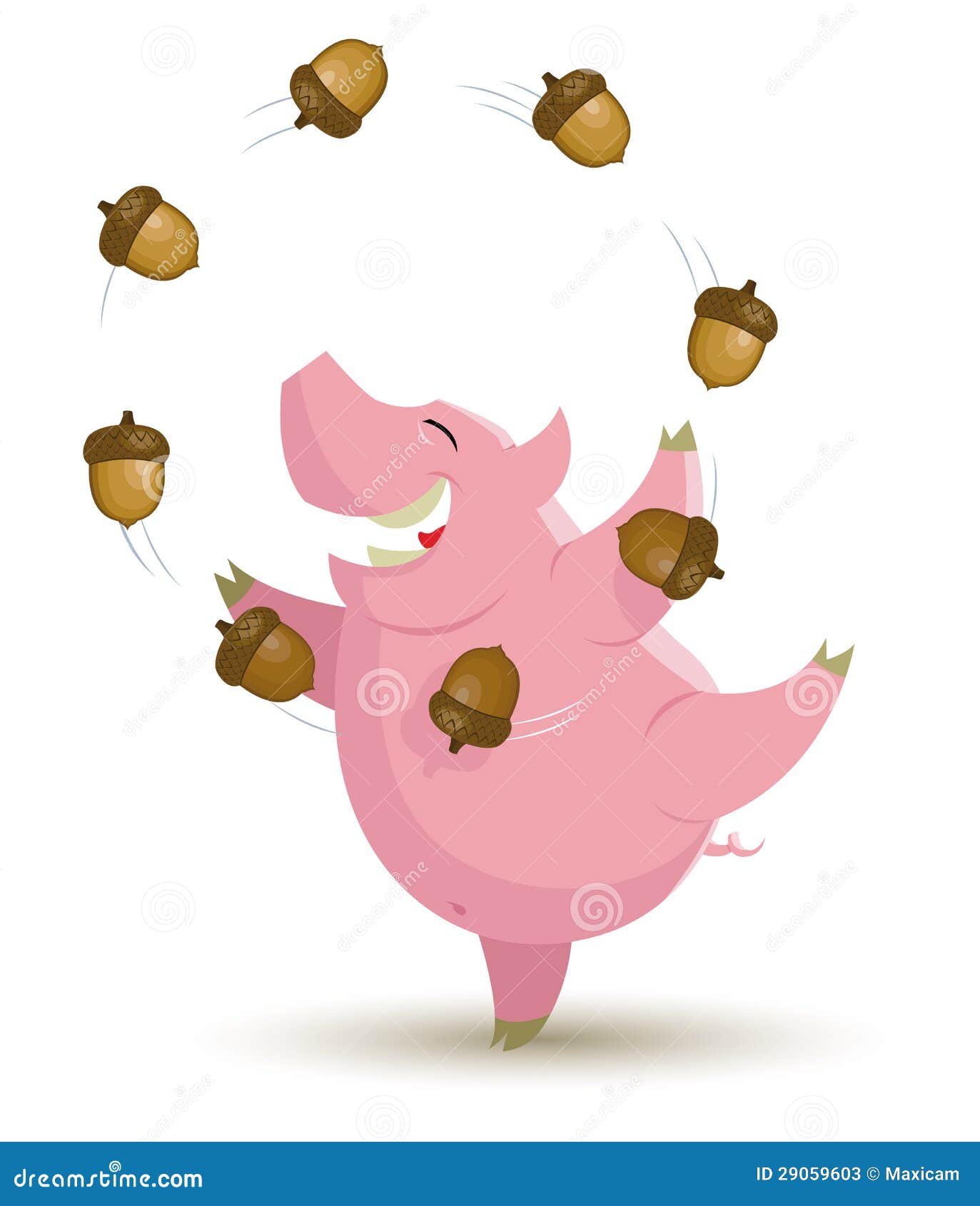 Pig is juggling acorns stock illustration. Illustration of gladness ...