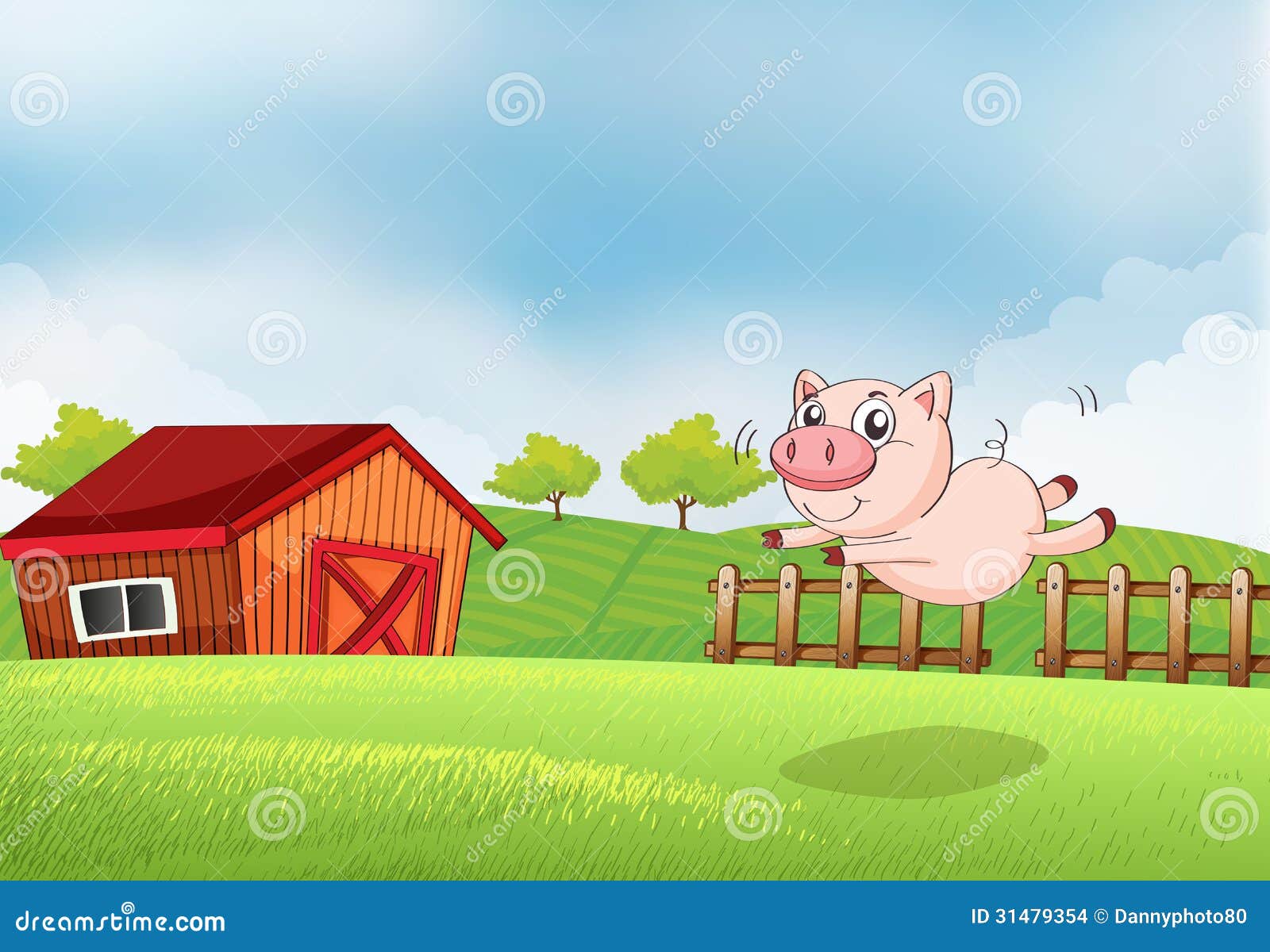 A pig jumping at the farm stock vector. Illustration of edible - 31479354