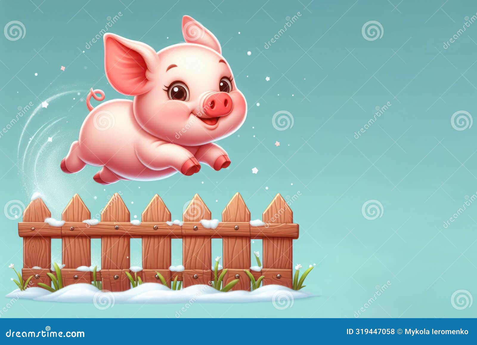 Pig Jumping Over a Fence. Space for Text. Stock Photo - Image of ...