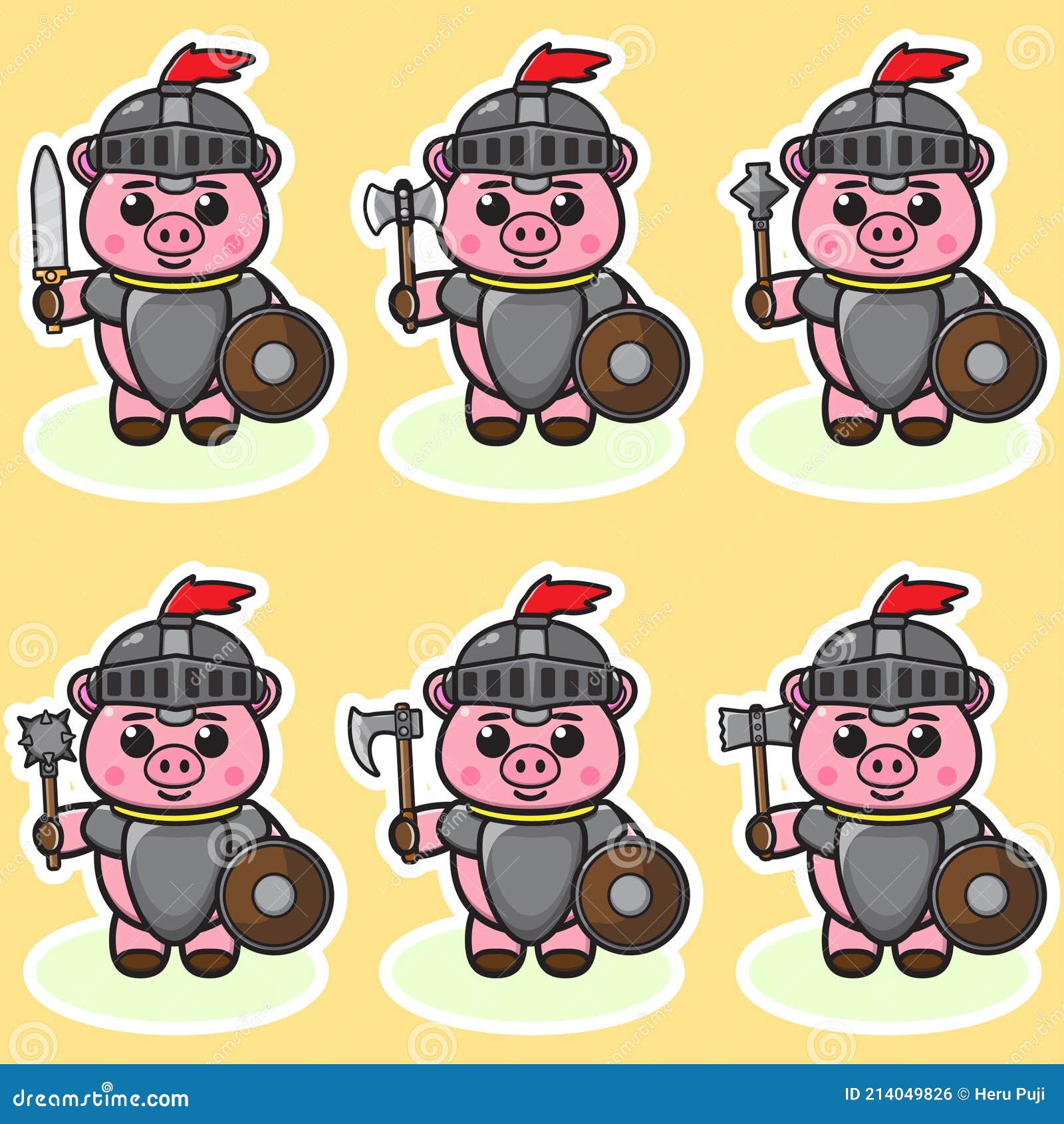 Vector Illustration of Cute Pig Knight Set Stock Vector - Illustration ...