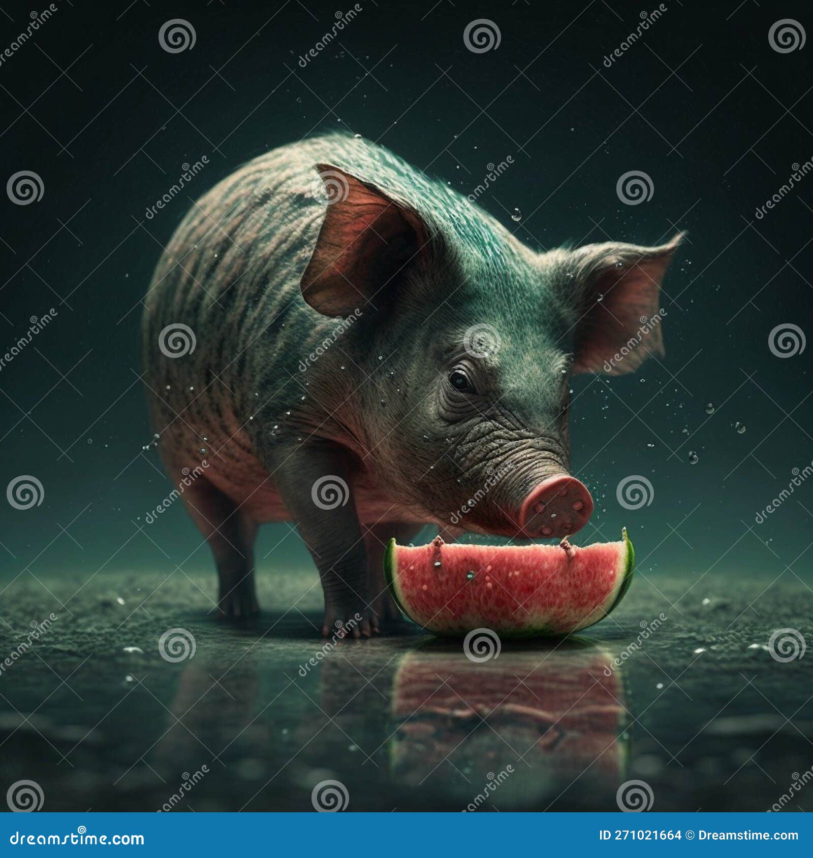 A Pig with a Large Watermelon on Its Face Stock Illustration ...