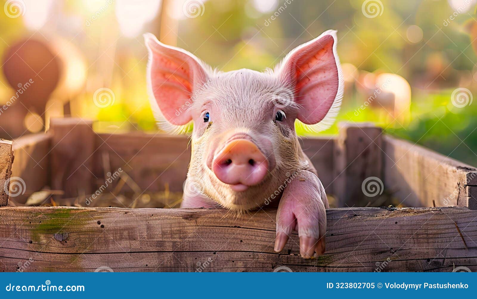 A Pig Looking Out of a Wooden Crate Stock Image - Image of cage ...