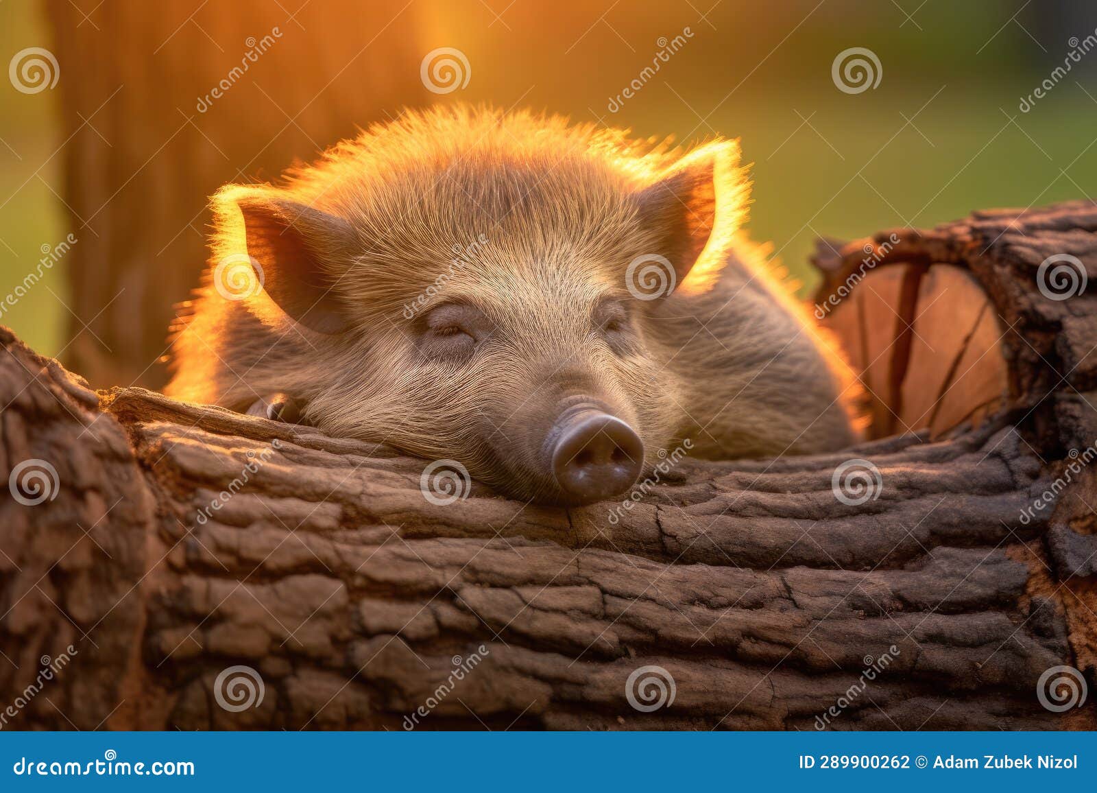 A pig lying on a log stock illustration. Illustration of generative ...