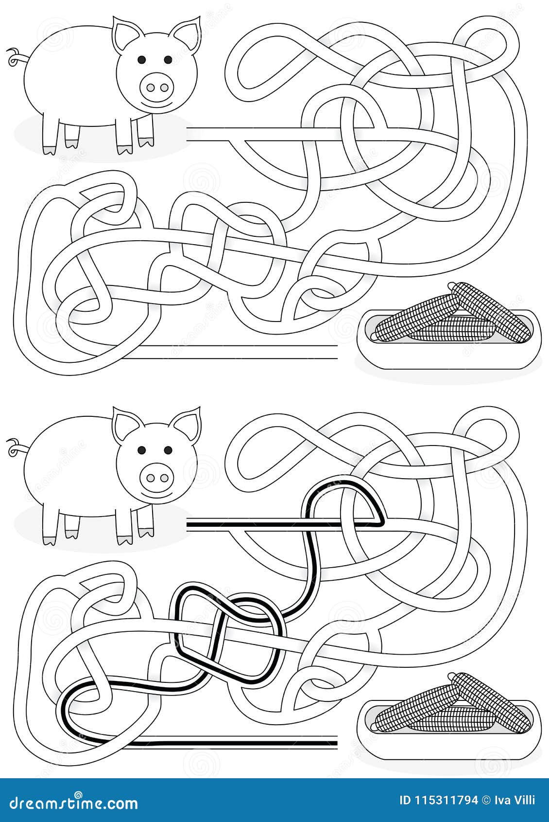 Pig maze stock vector. Illustration of solution, path - 115311794