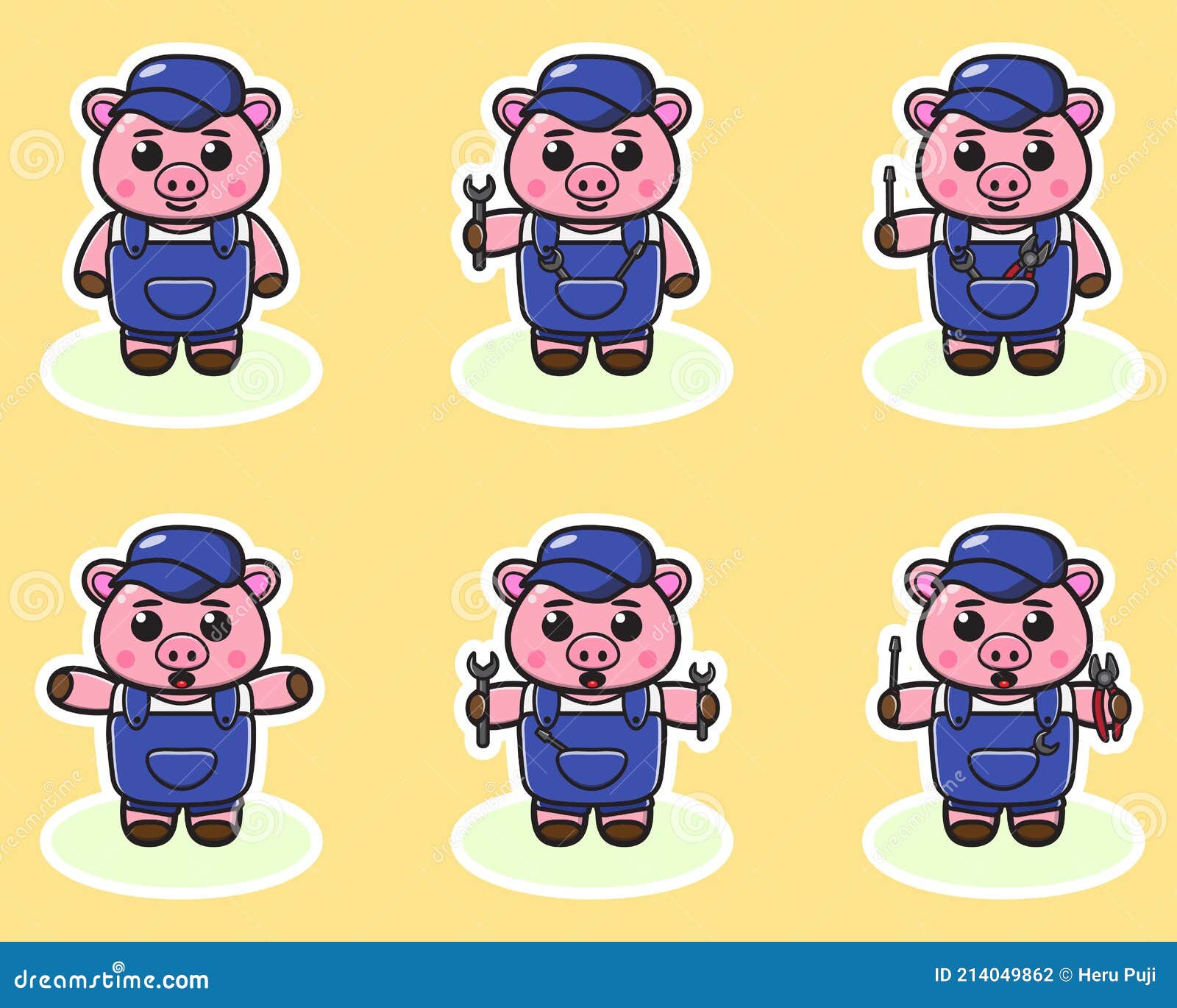 Vector Illustration of Cute Pig Mechanic Cartoon. Stock Vector ...
