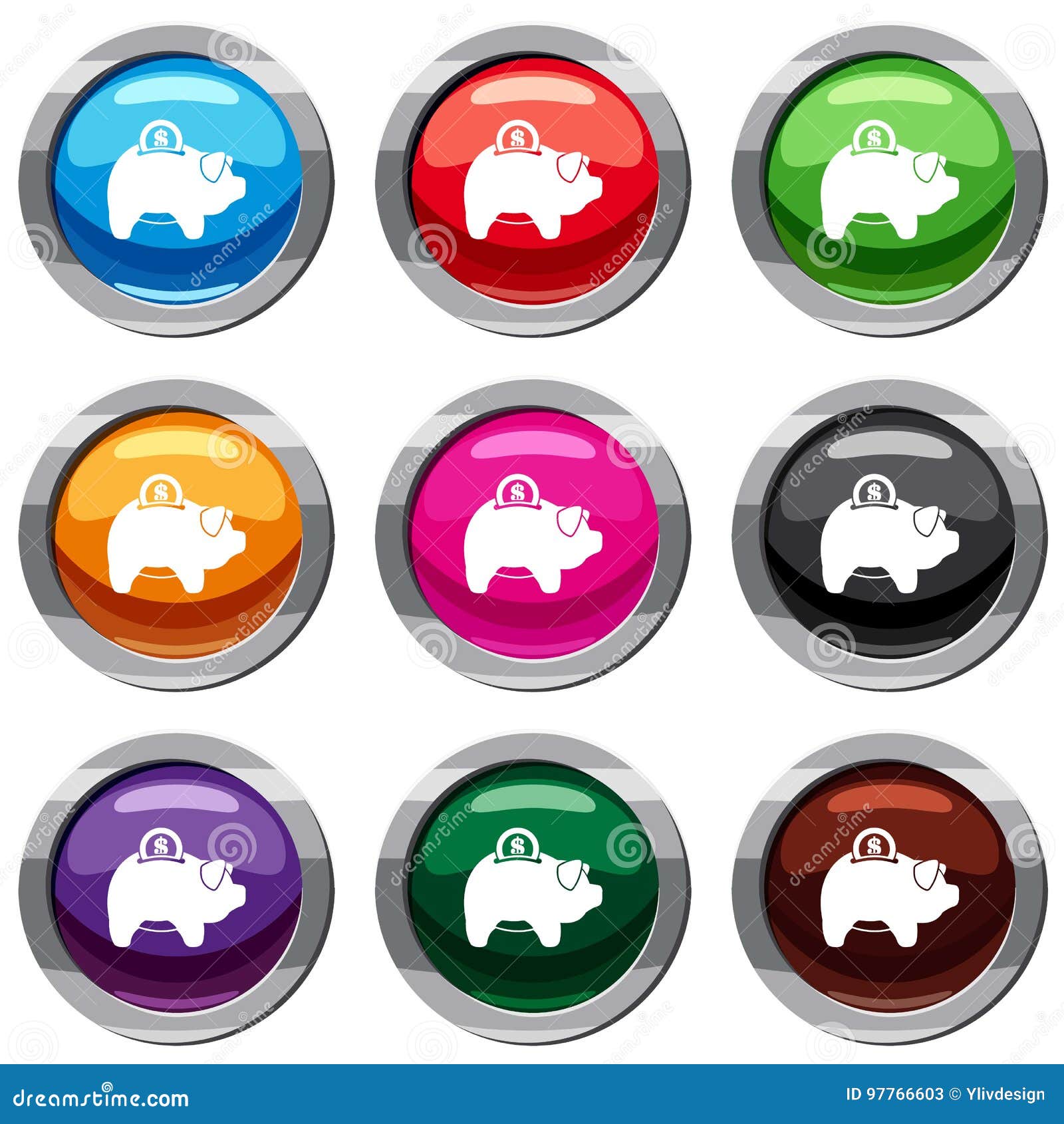 Pig Money Box Set 9 Collection Stock Vector - Illustration of button ...