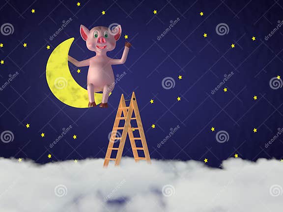 Pig on the moon stock illustration. Illustration of capture - 128236796