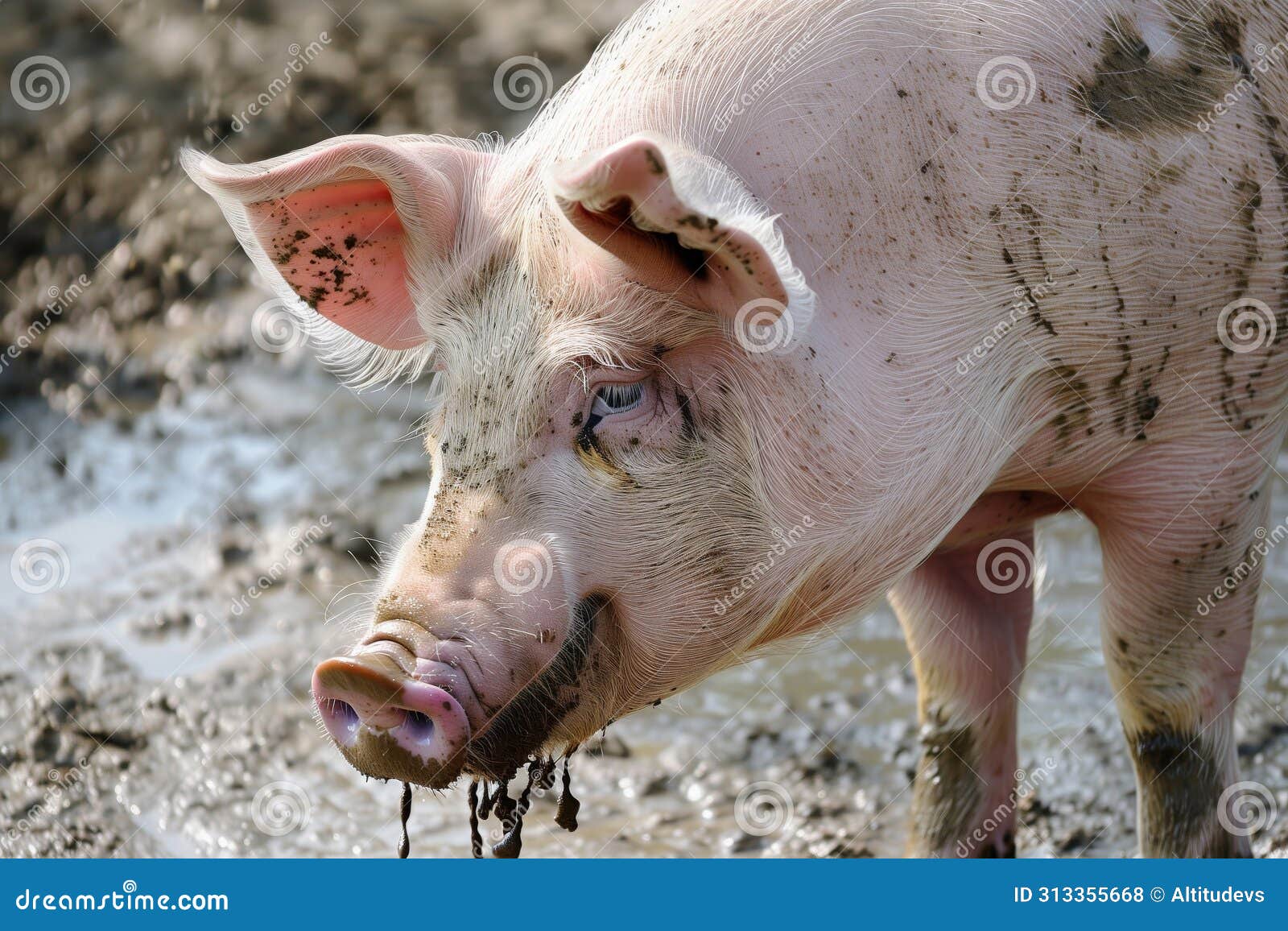Pig with Mud Dripping from Its Side Stock Photo - Image of animal ...