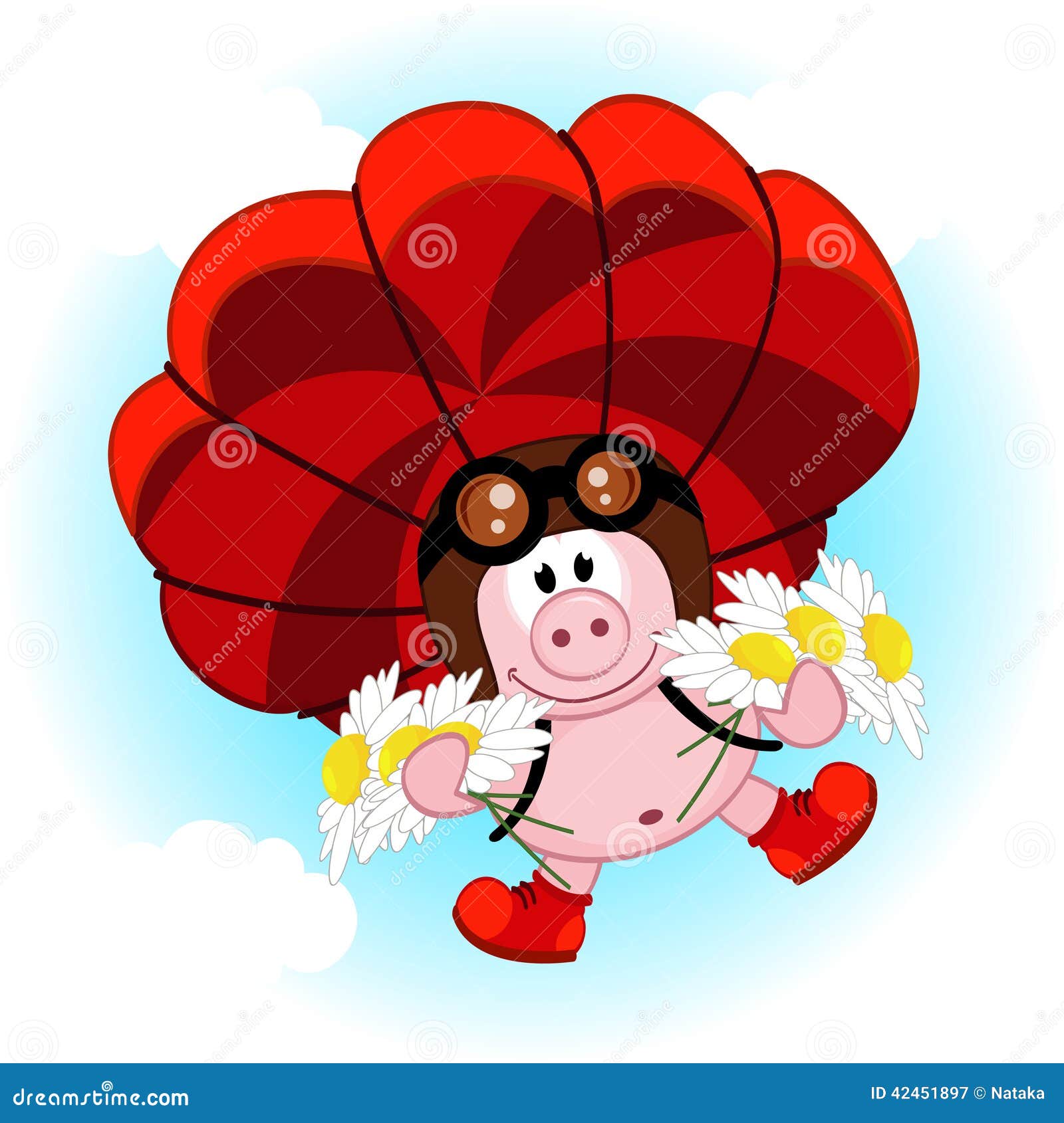 Pig on a Parachute with Daisies Stock Vector - Illustration of ...