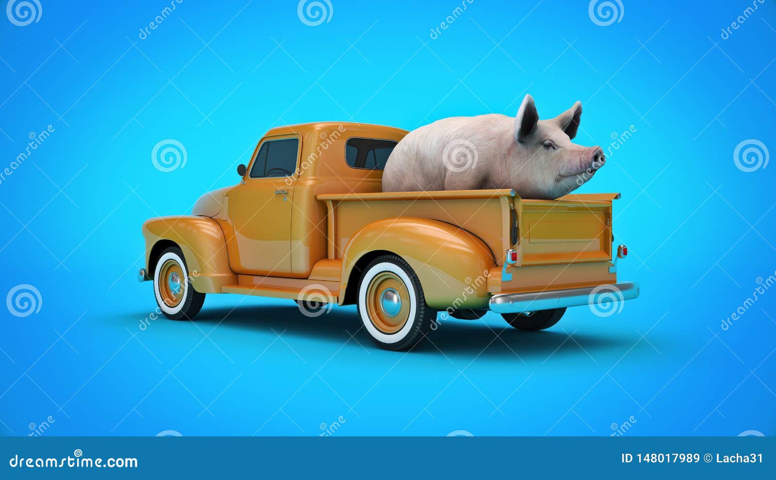 Pig in a Pickup. 3d Rendering Stock Illustration - Illustration of ...