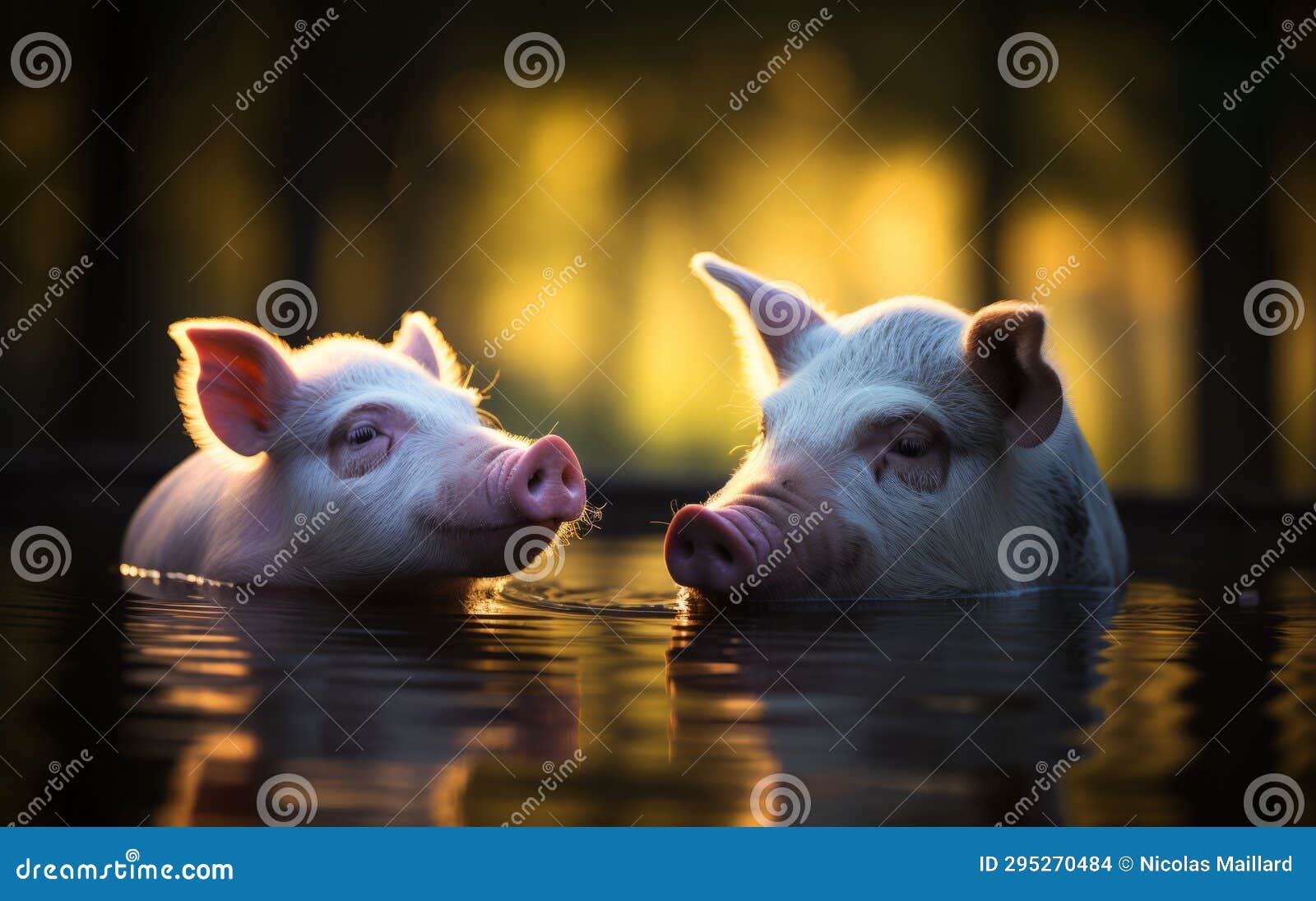 Pig and Pig Having a Friendly Interaction in the Pond Stock ...
