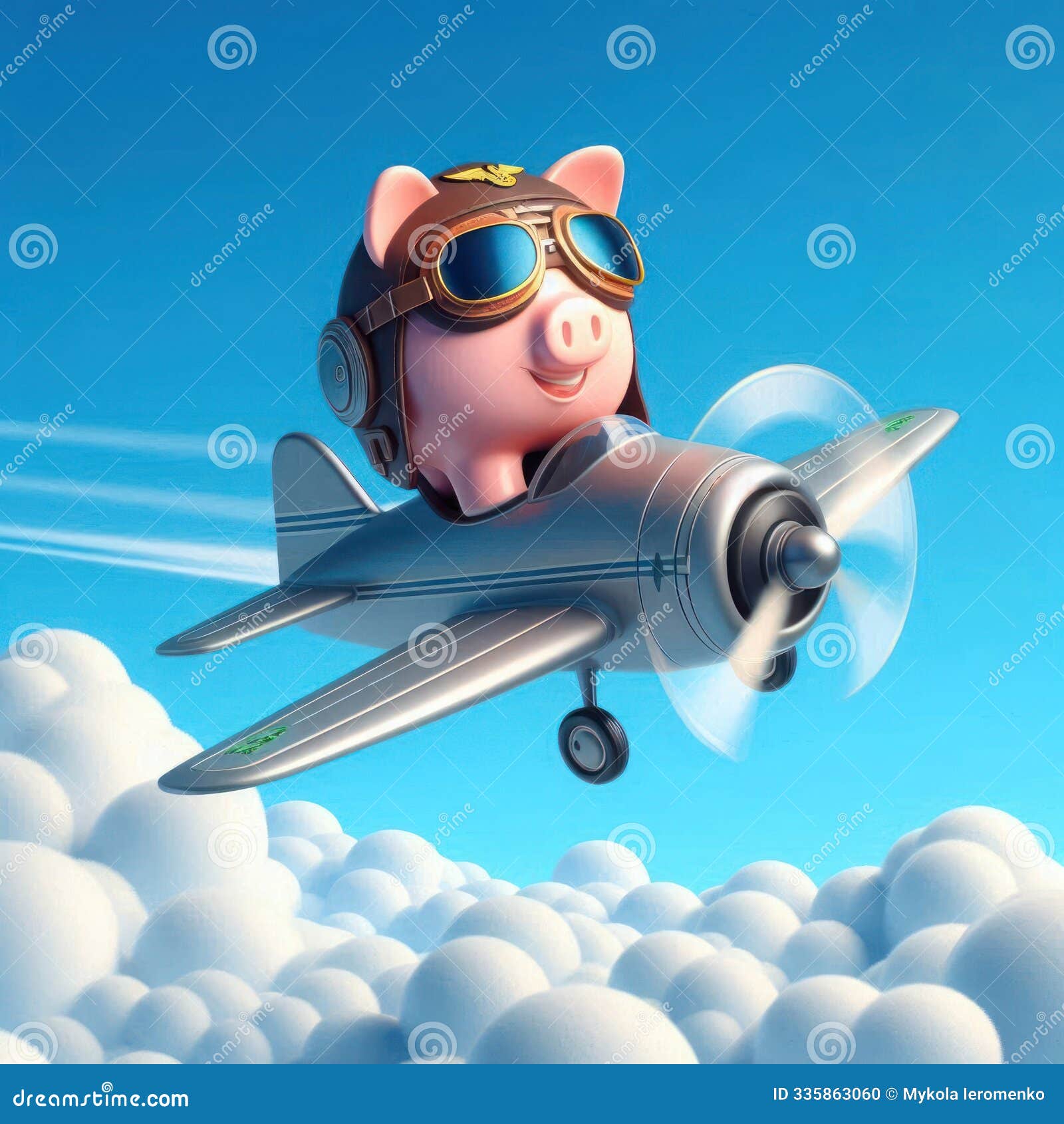 A Pig in a Pilot S Helmet Flies on a Plane in the Clouds. Stock Photo ...