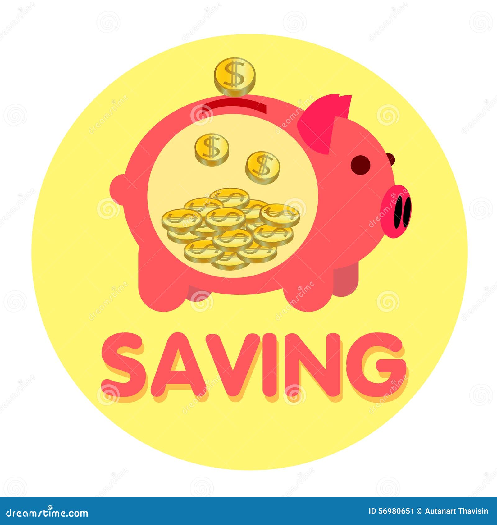 Pig pink bank gold coin stock vector. Illustration of money - 56980651