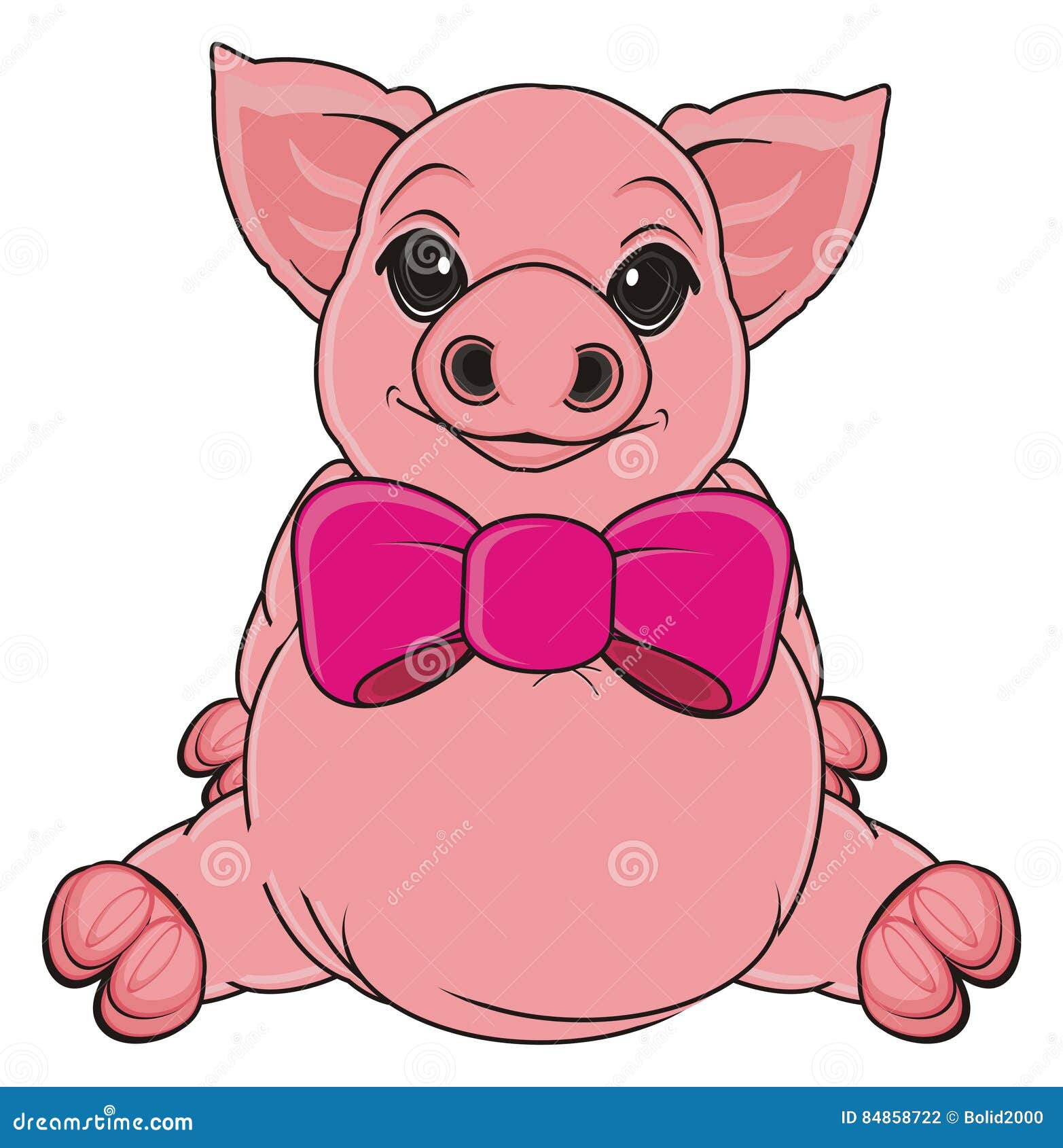 Pig with pink ribbon stock illustration. Illustration of fauna - 84858722