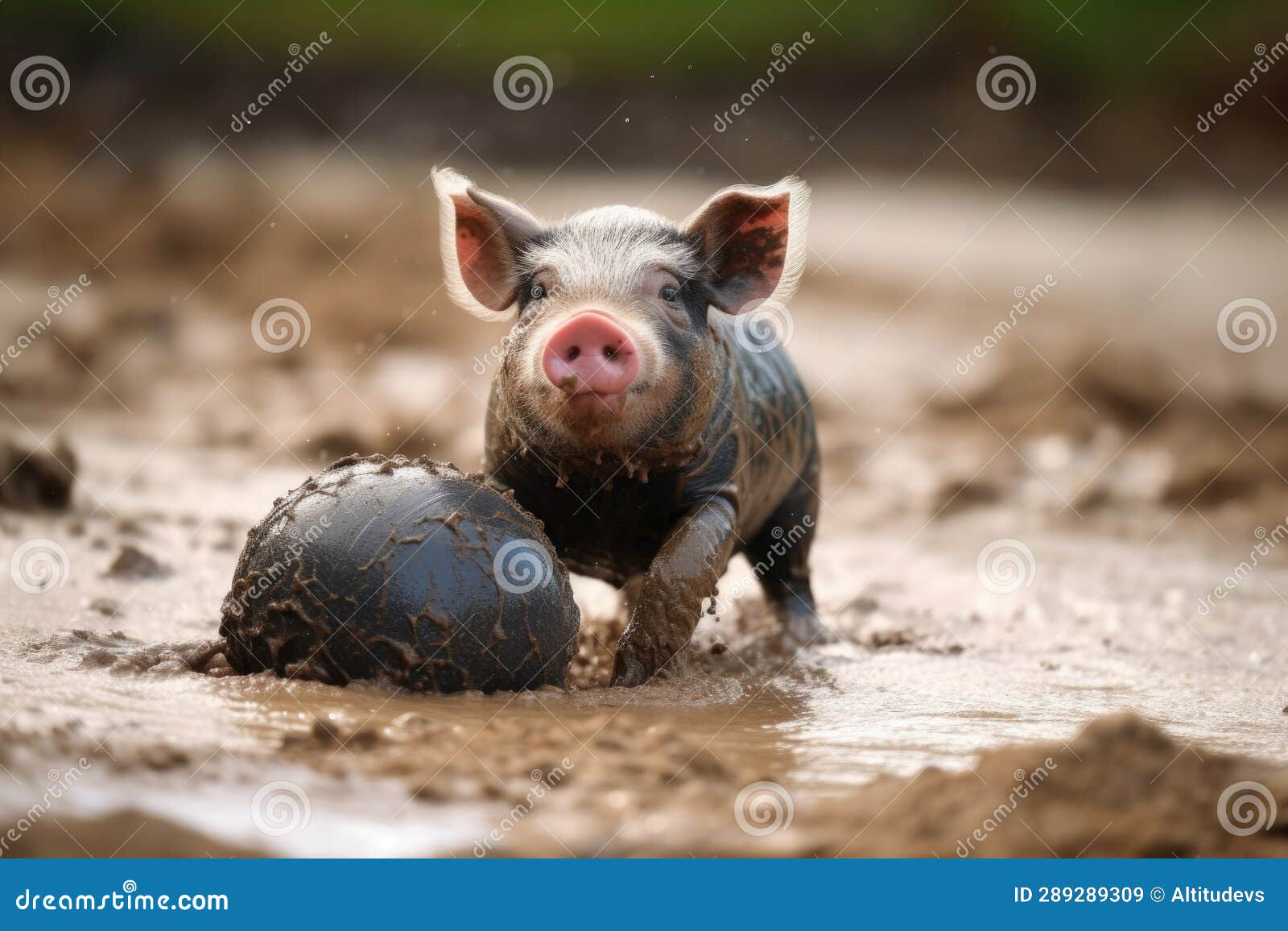 Pig Playing with a Muddy Ball in a Mud Pit Stock Image - Image of ...
