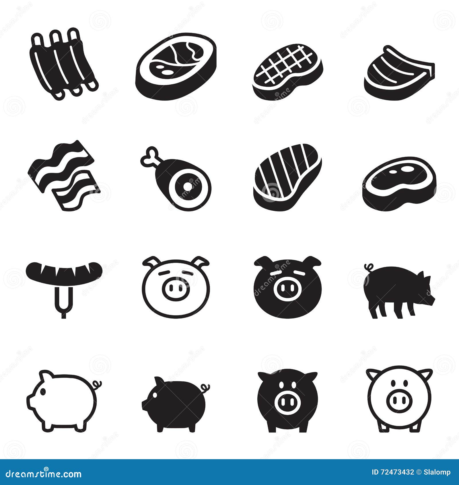 Pig & Pork Icons Set Vector Illustration Stock Vector - Illustration of ...