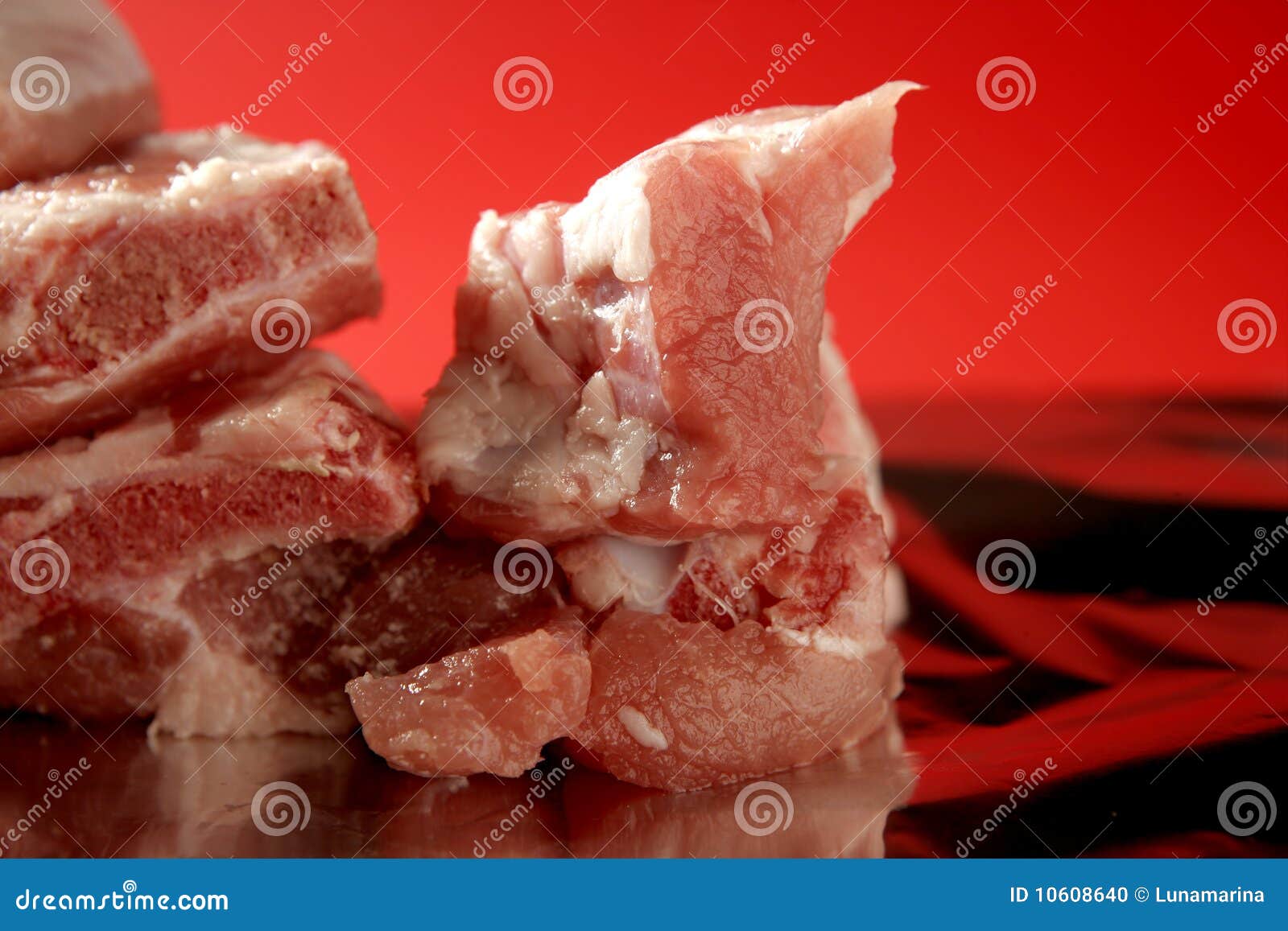 Pig, Pork Raw Meat Pieces Over Red Stock Photo - Image of meat, dinner ...