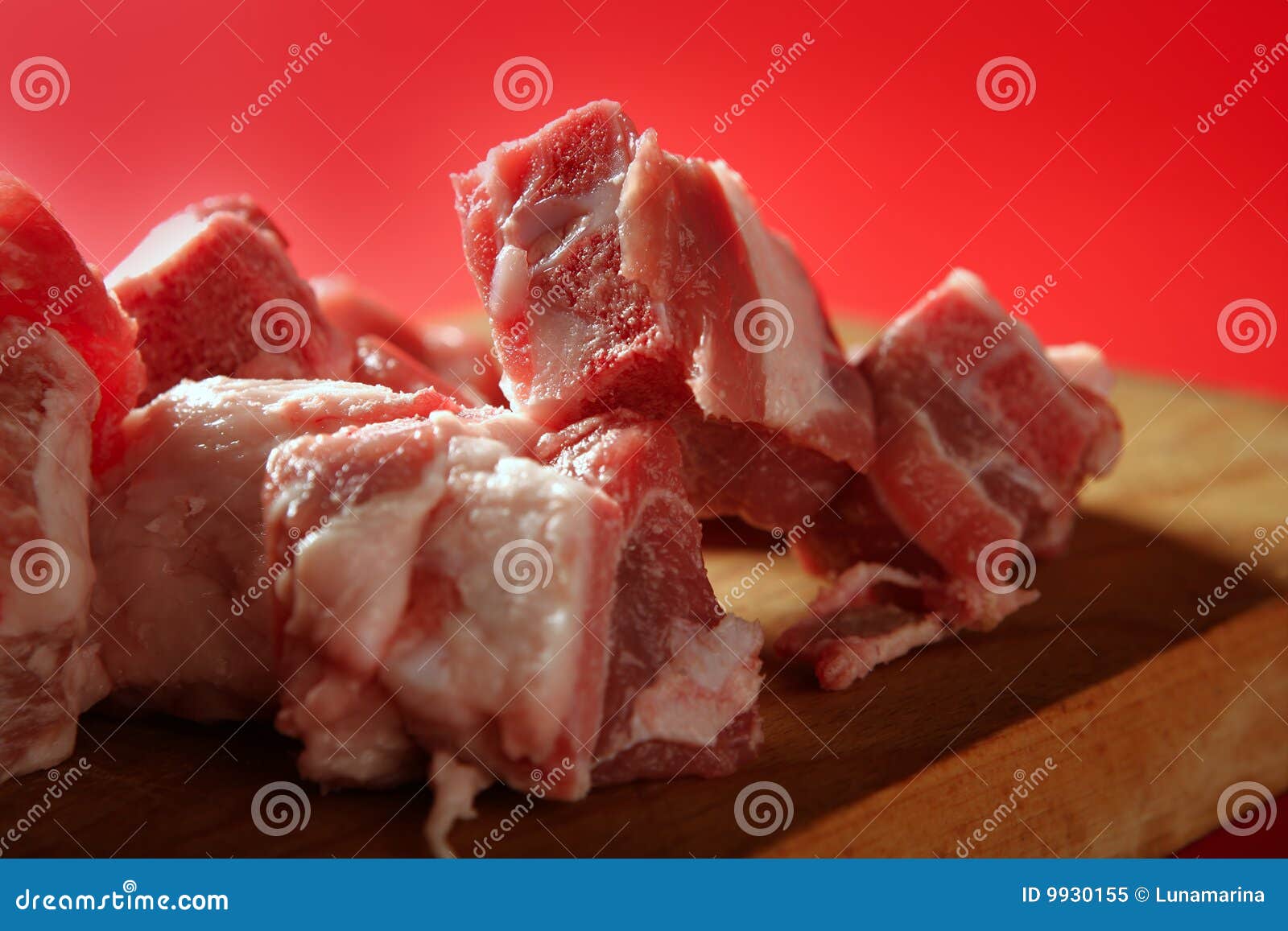 Pig, Pork Raw Meat Pieces Over Red Stock Image - Image of blood, loin ...