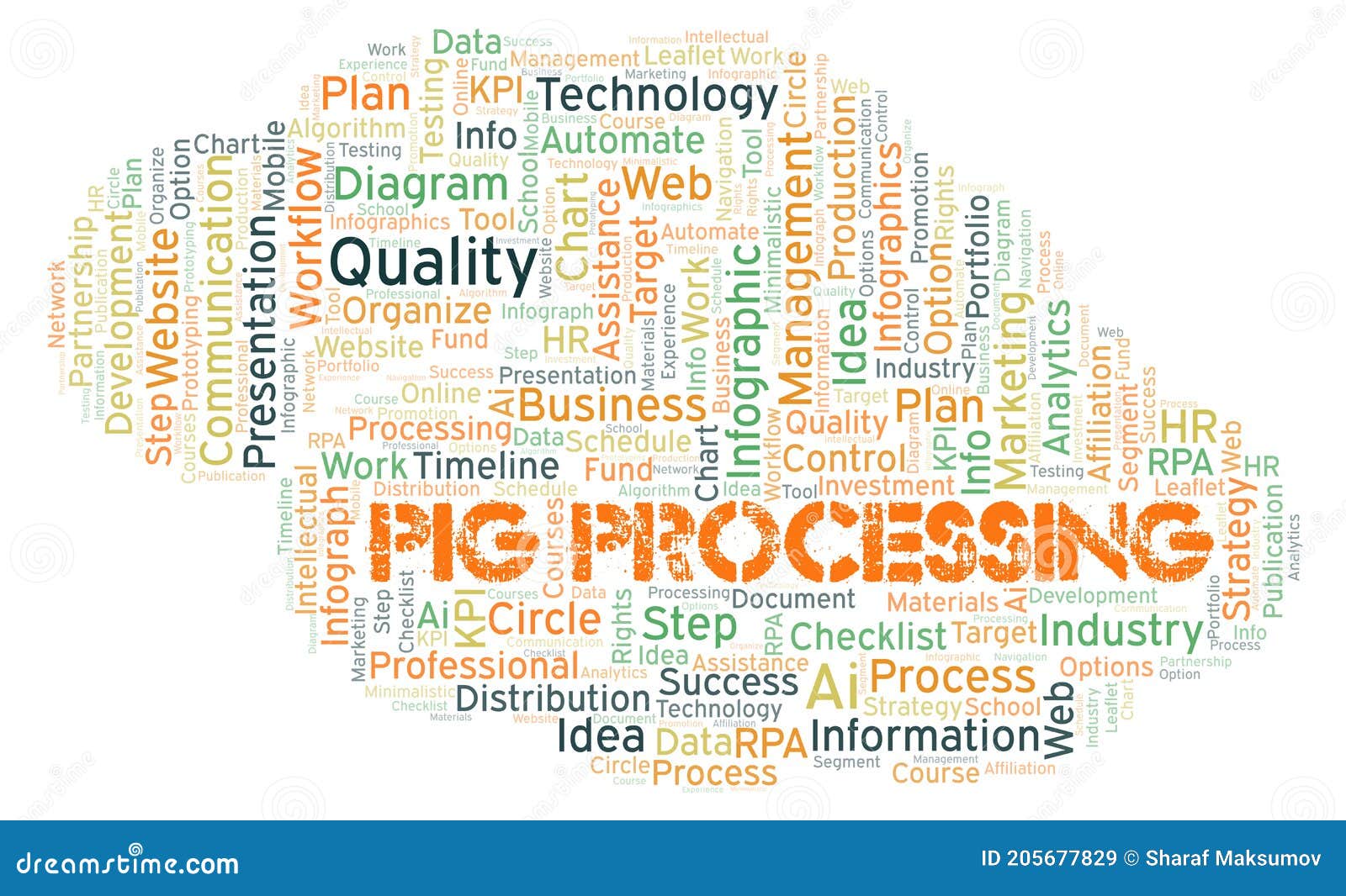 Pig Processing Typography Word Cloud Create with the Text only. Stock ...