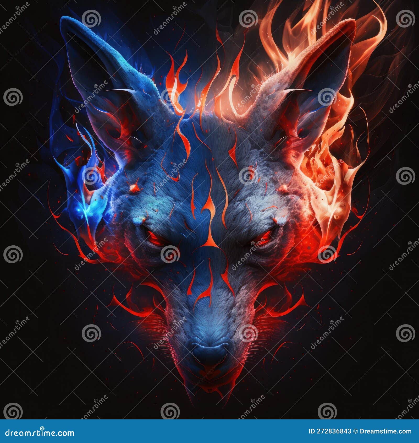 Pig In Red And Blue Flamed Dark Background. Ai Generated Royalty-Free ...
