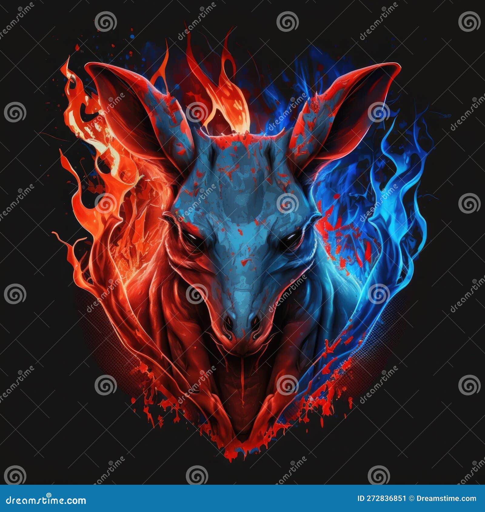 Pig in Red and Blue Flamed Dark Background. Ai Generated Stock ...