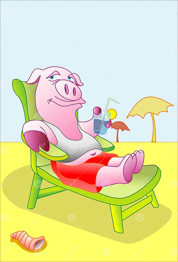 Pig relax stock illustration. Illustration of pork, drink - 7534414