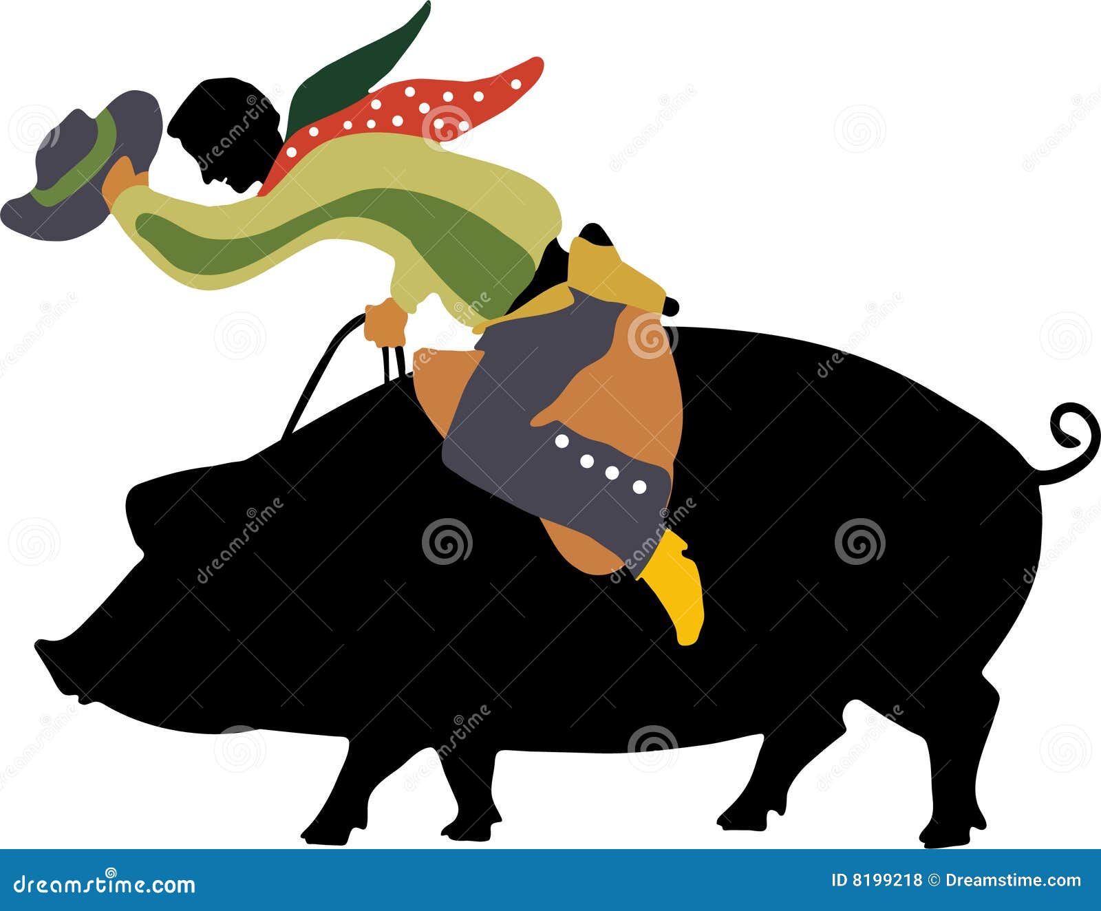 Pig riding cowboy stock illustration. Illustration of field - 8199218