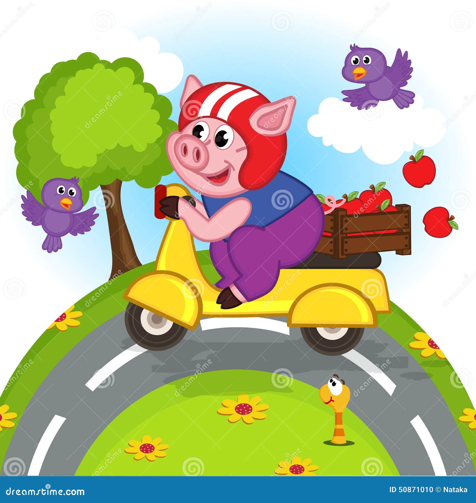 Pig riding a scooter stock illustration. Illustration of sand - 50871010
