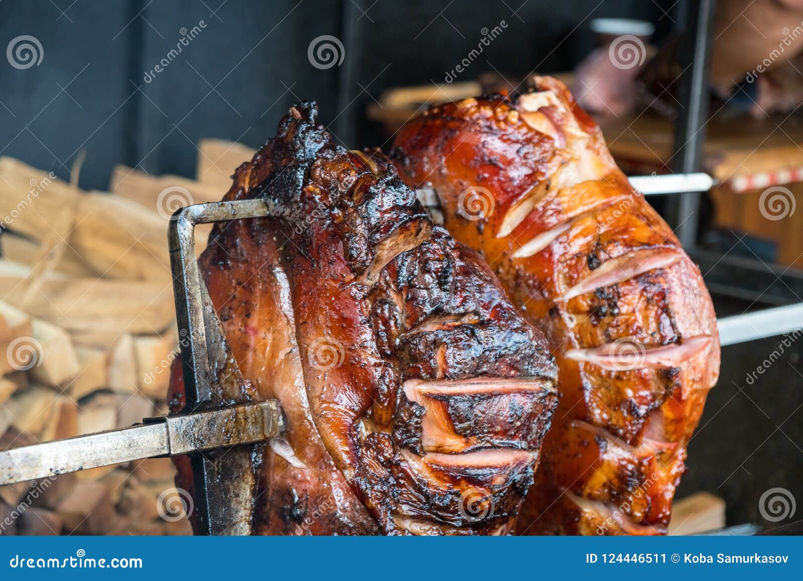 The Pig`s Leg on the Grill, Roast, Prague Stock Image - Image of wood ...