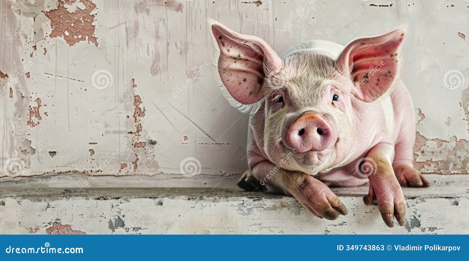 A Pig Sitting on a Ledge in Front of a Wall, Suitable for Various ...