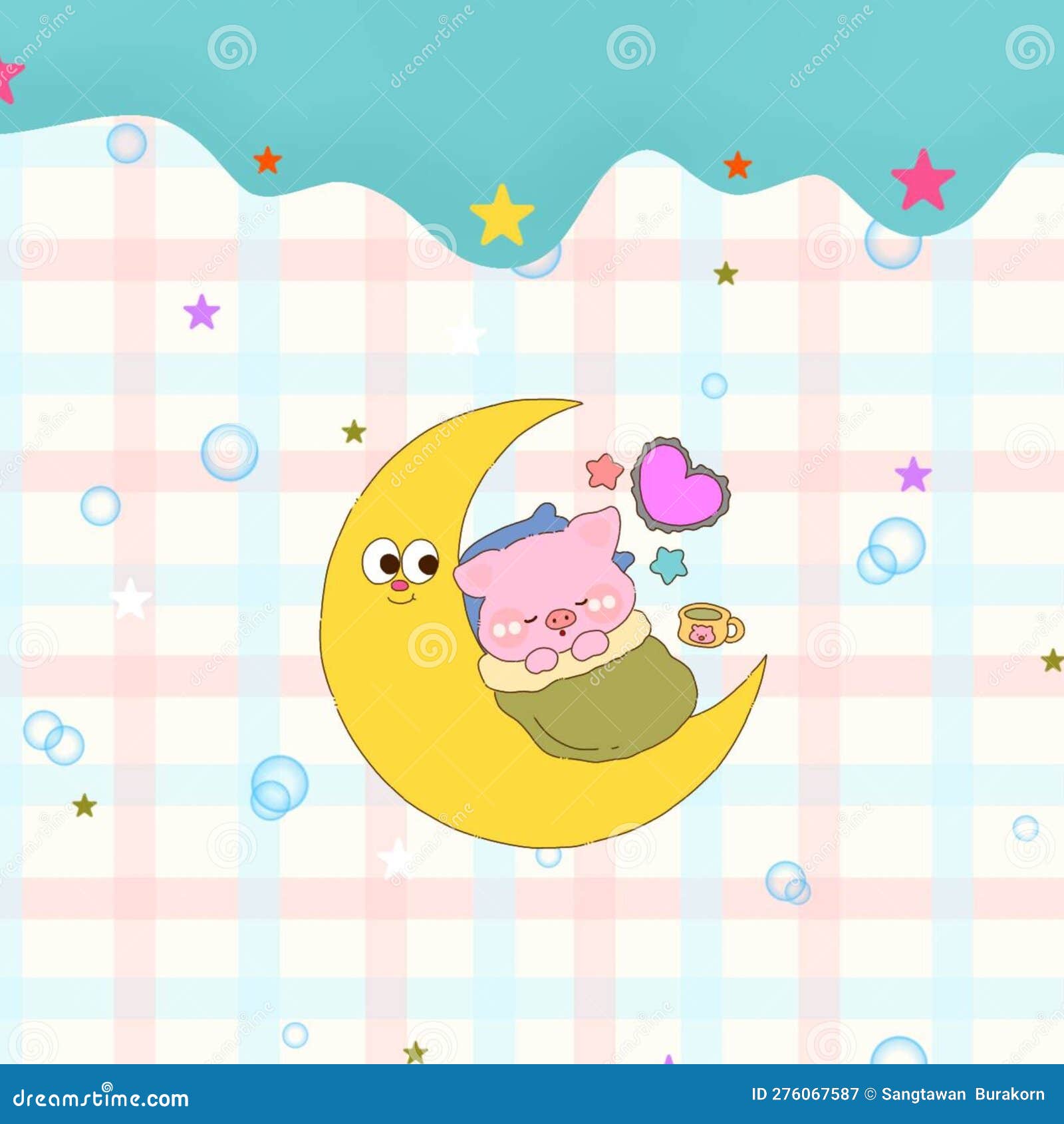 Pig sleeps on the moon stock illustration. Illustration of cartoon ...