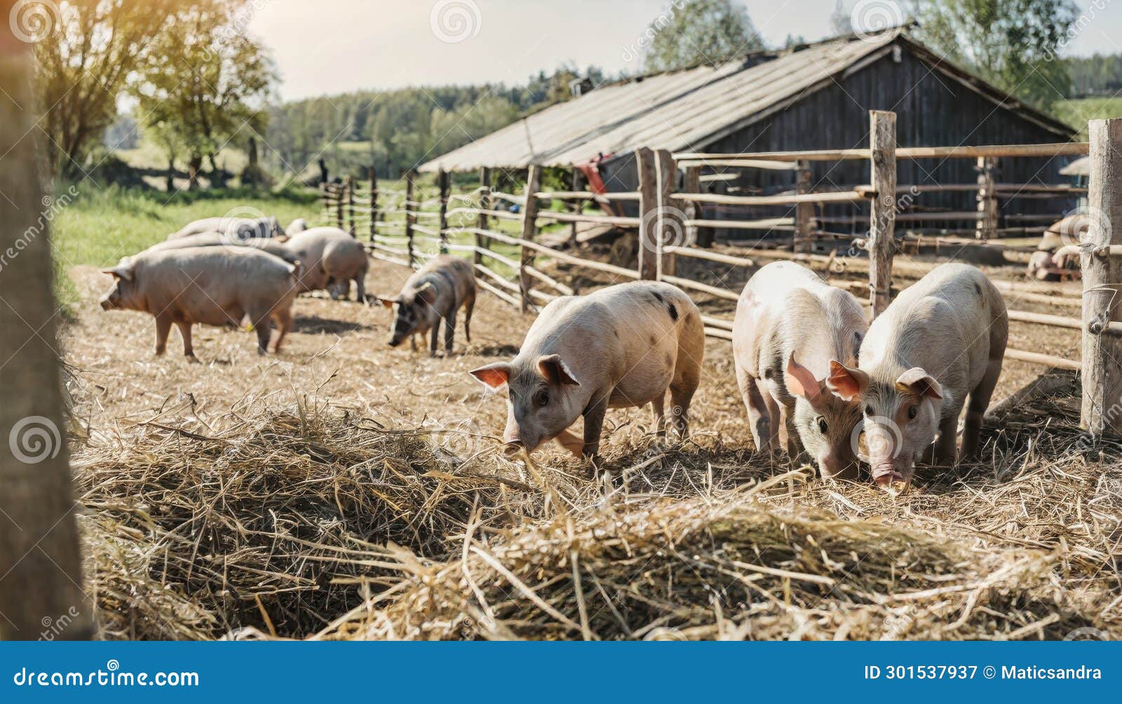A Pig on a Small Rural Farm. Generated with AI Stock Illustration ...