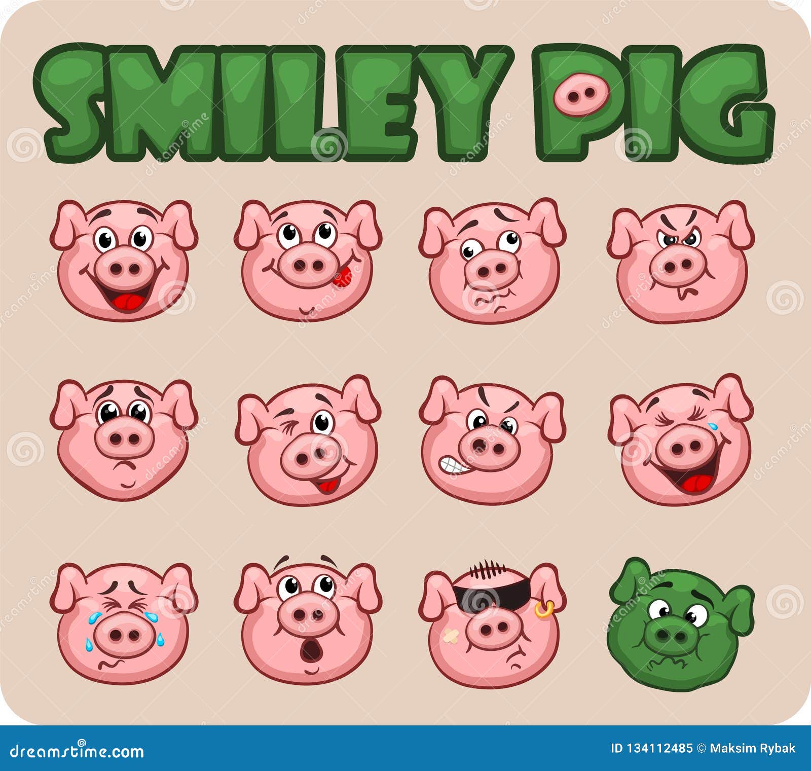 Pig smiley faces set stock vector. Illustration of face - 134112485