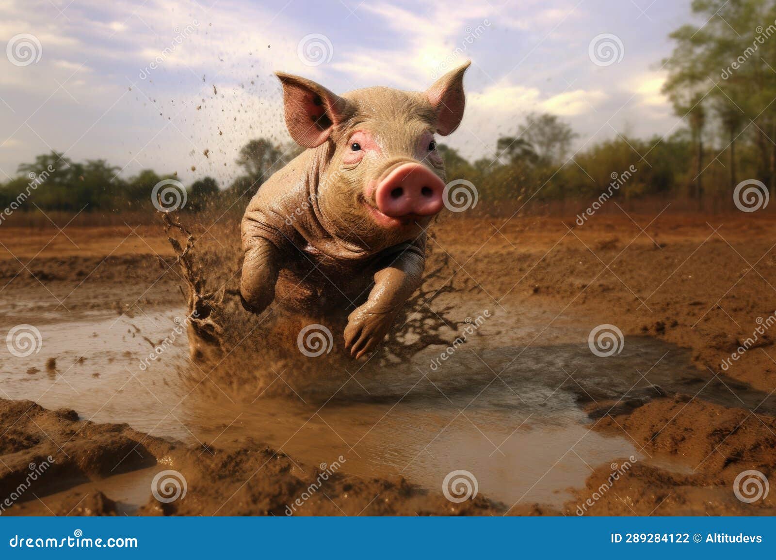 Pig Splashing Mud while Running through a Puddle Stock Photo - Image of ...