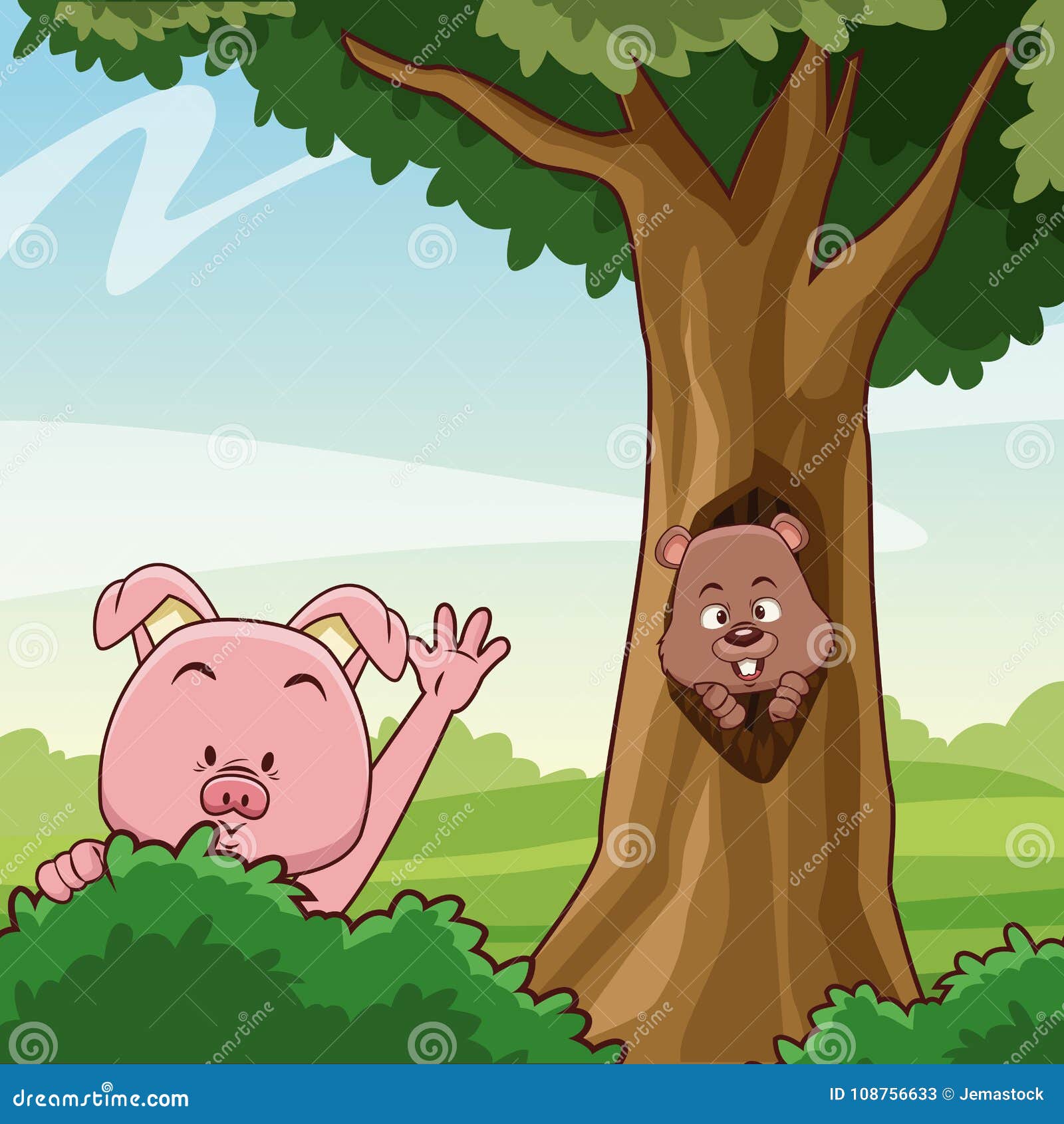 Pig and squirrel at forest stock vector. Illustration of graphic ...