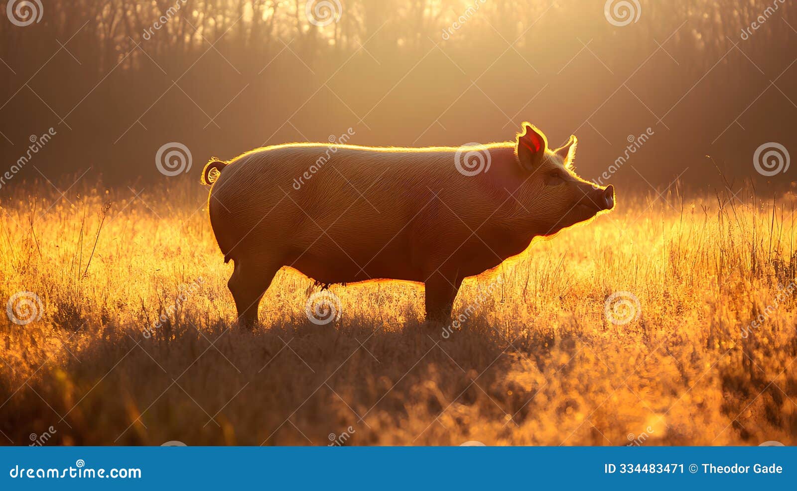 Pig Standing in a Field at Sunrise. Stock Illustration - Illustration ...