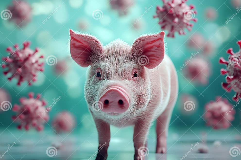 A Pig is Standing in Front of Virus Particles. Stock Illustration ...