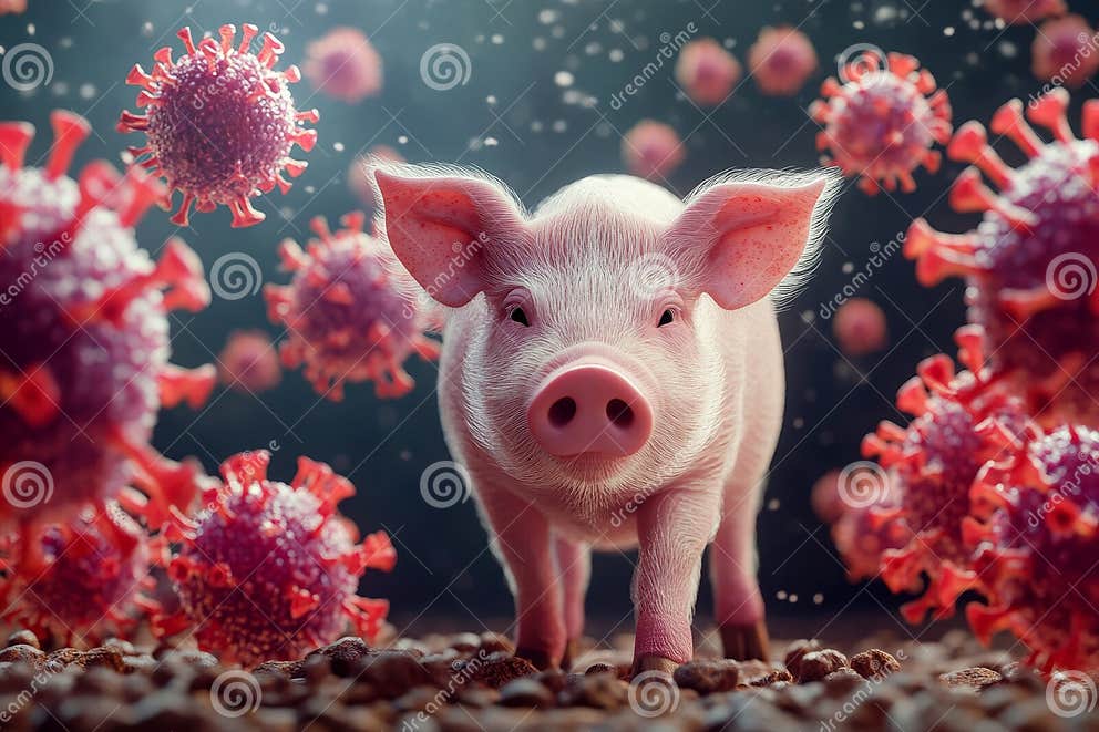 A Pig is Standing in Front of Virus Particles. Stock Illustration ...