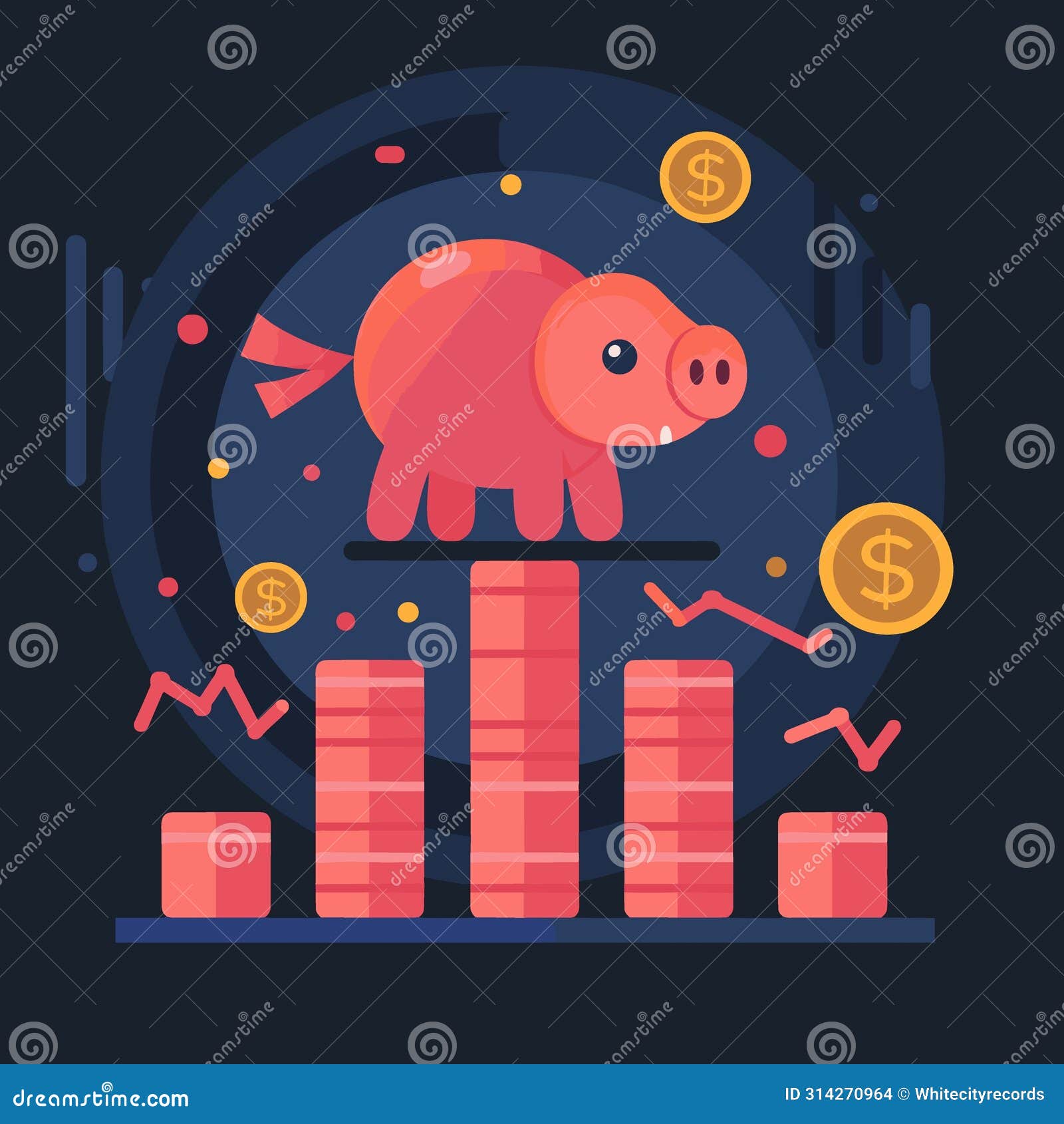 A Pig is Standing on Top of a Stack of Money Stock Vector ...
