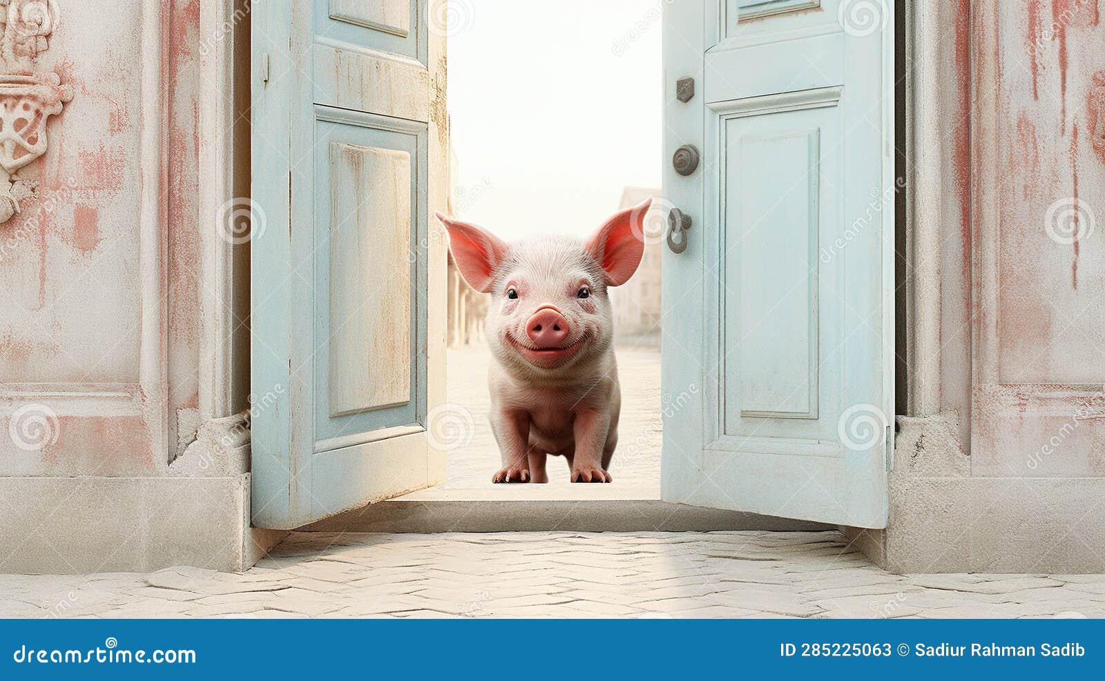 Pig On The Street. Pig Smiling On A Doorstep. Royalty-Free Stock Photo ...