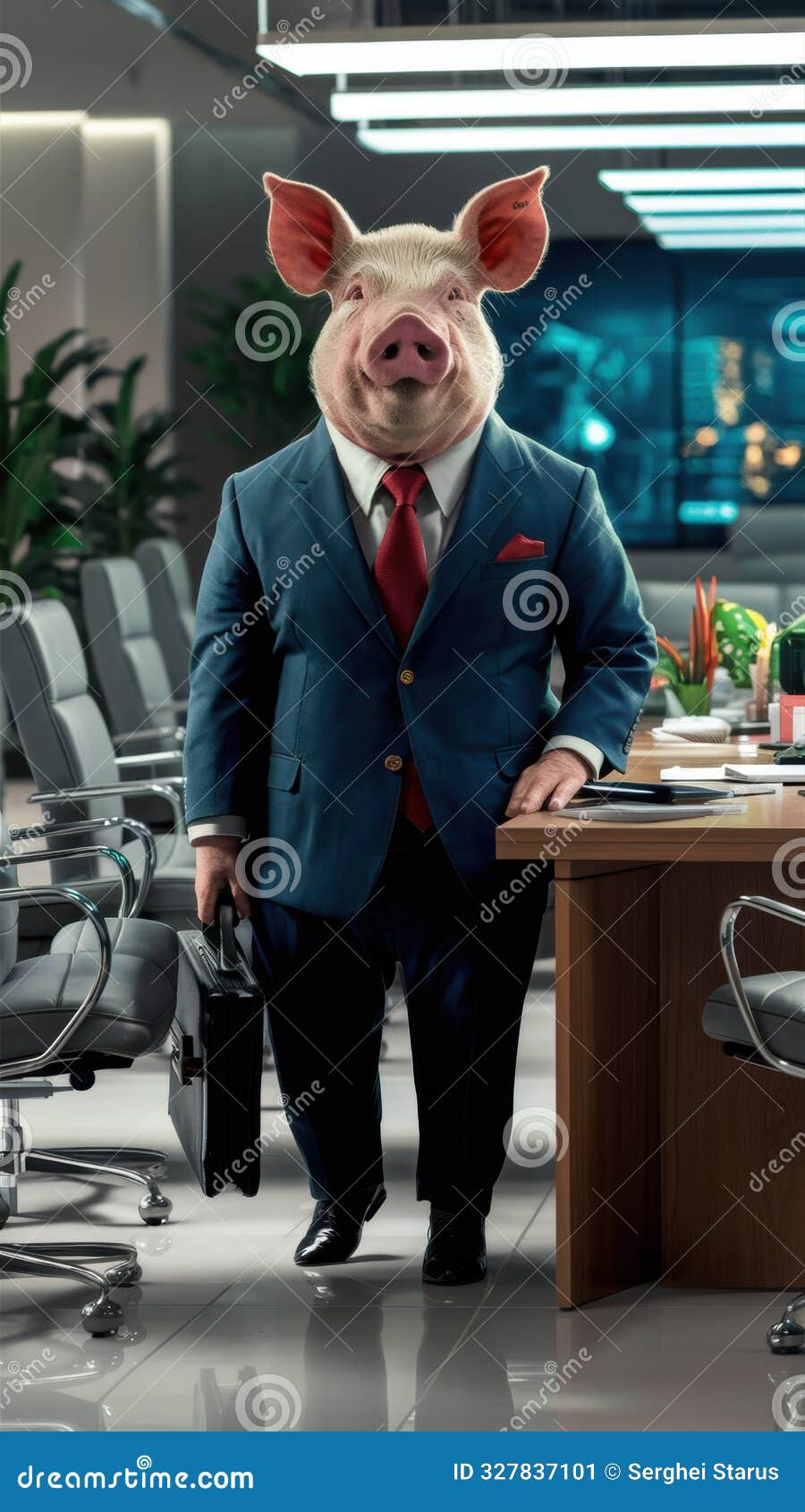 A Pig in a Suit and Tie Standing at an Office Desk, AI Stock ...