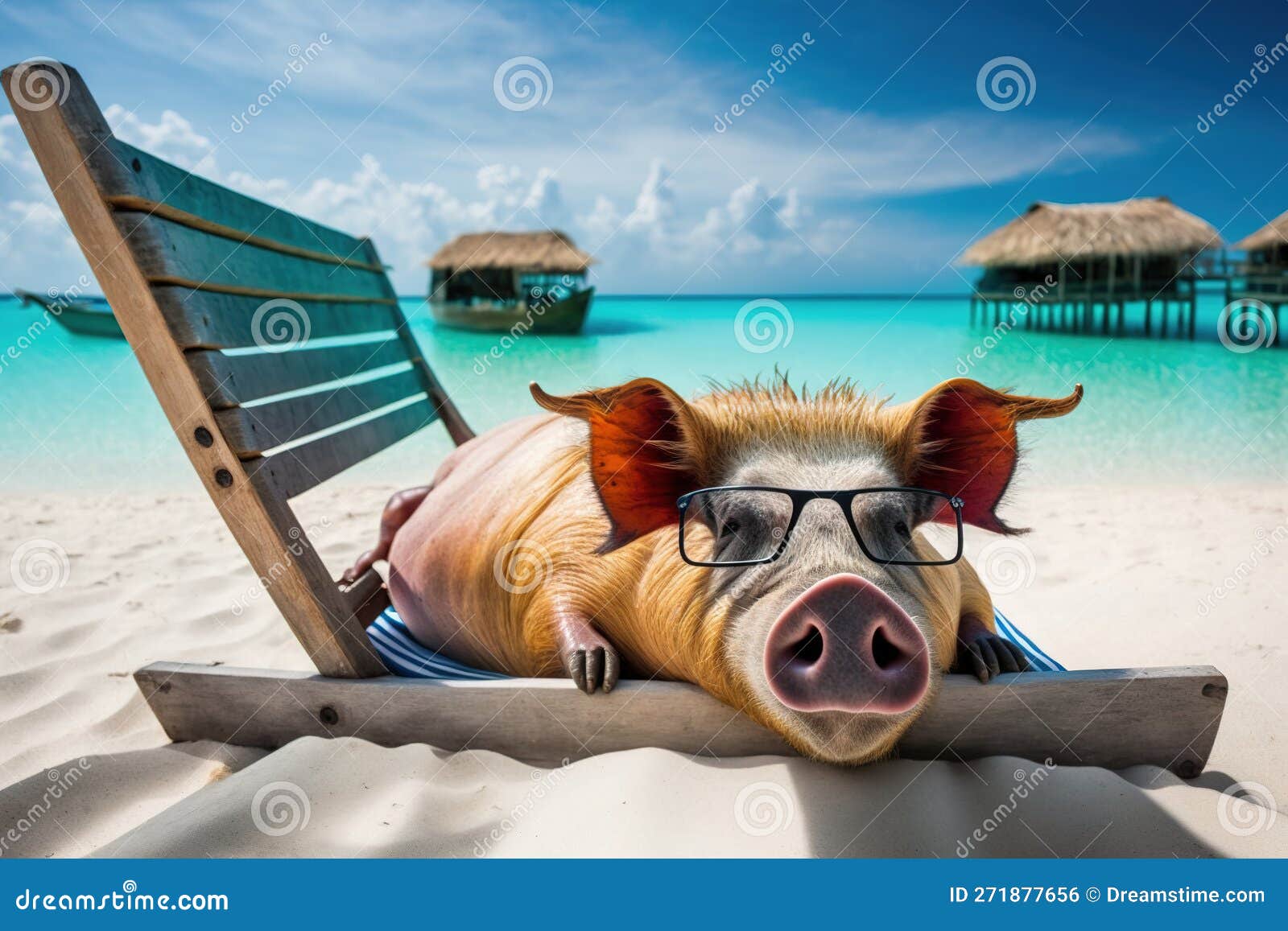 A Pig in Sunglasses Resting on a Sun Lounger on the Beach. Stock ...