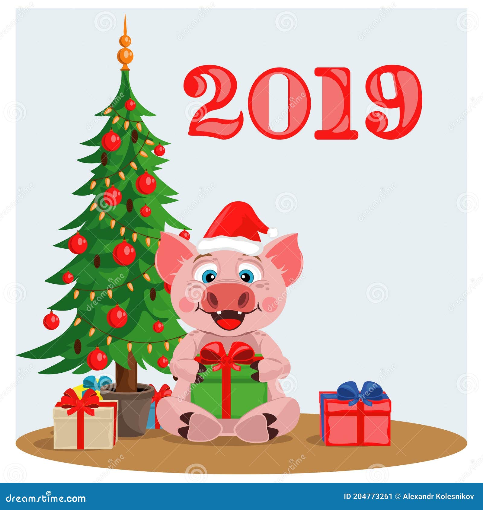The Pig is the Symbol of 2019. Pig Under the Tree with Presents Stock ...