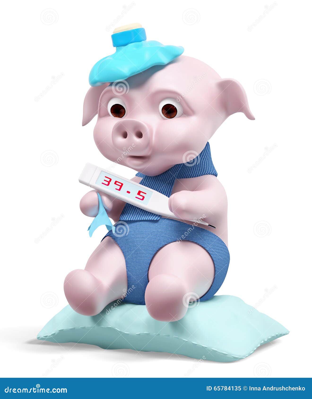 Pig with Thermometer Swine Flu Concept 3d Rendering Stock Illustration ...