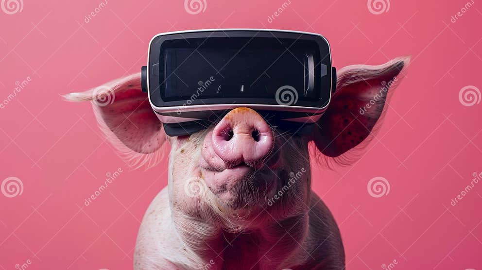 A Pig with a Vr Headset on Its Head Looking at the Camera, AI Stock ...